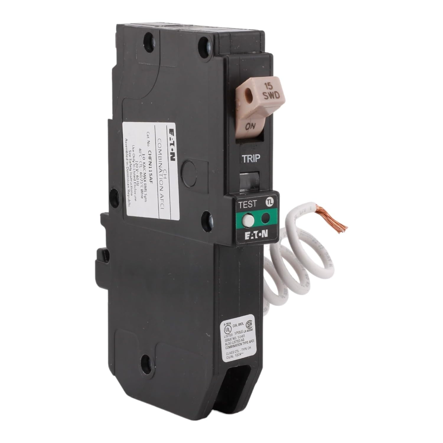CHFN115AF 15 Amp Single Pole Arc Fault AFCI Circuit Breaker, Pigtail Neutral, 120/240V, 10kAIC ...