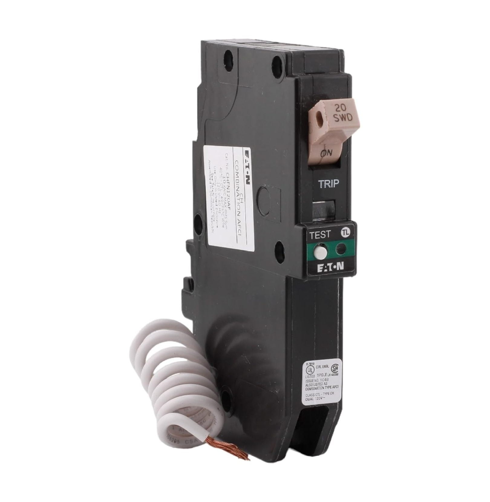 CHFN120AF 20 Amp Single Pole Arc Fault Circuit Breaker (AFCI), Pigtail Neutral, 120/240V, 10kAIC ...