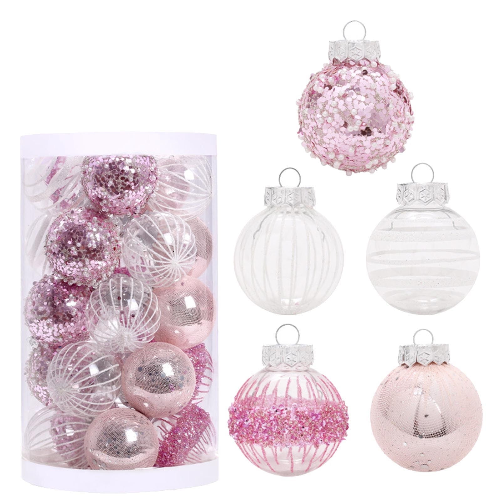 CHGBMOK XMAS 25pcs Pink Christmas Tree Baubles, Shatterproof Ornaments ...