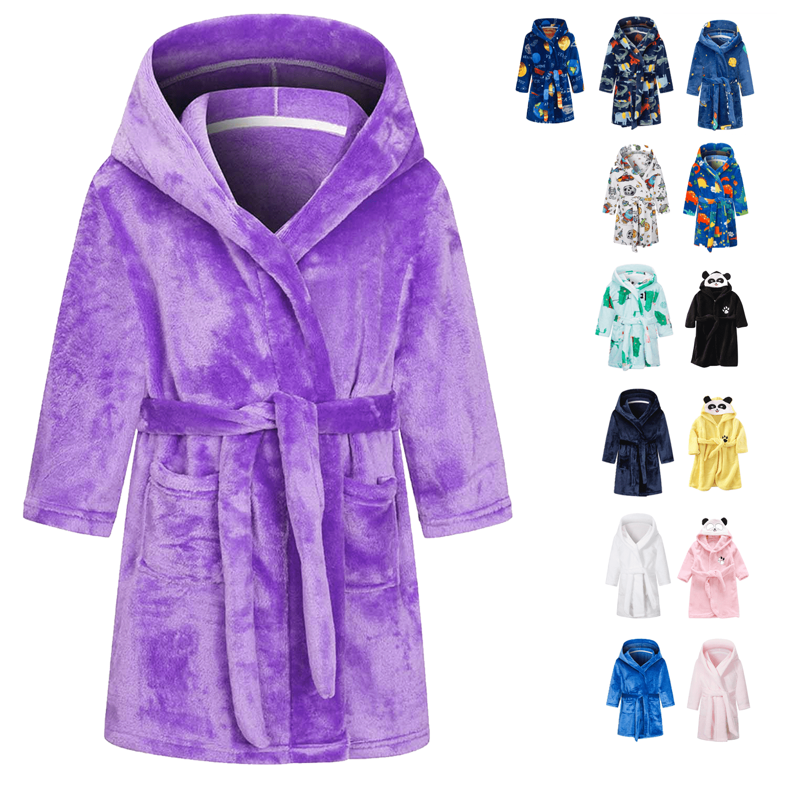 CHGBMOK Boys Girls Robe Kids Flannel Hooded Bathrobe Sleepwear Toddler ...