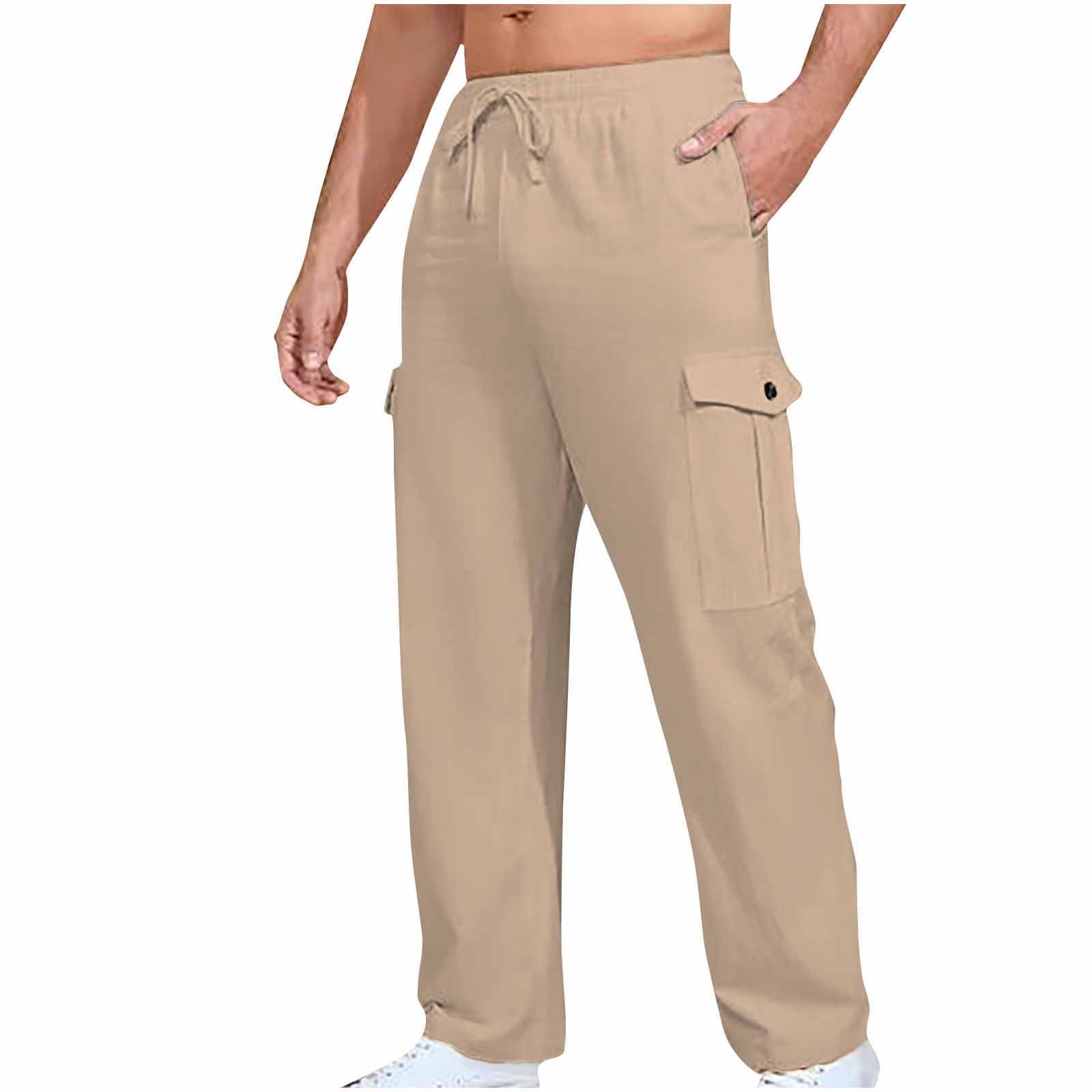 CHGBMOK Cargo Pants for Men Fashion Leisure Solid Color Pocket Tie Rope ...