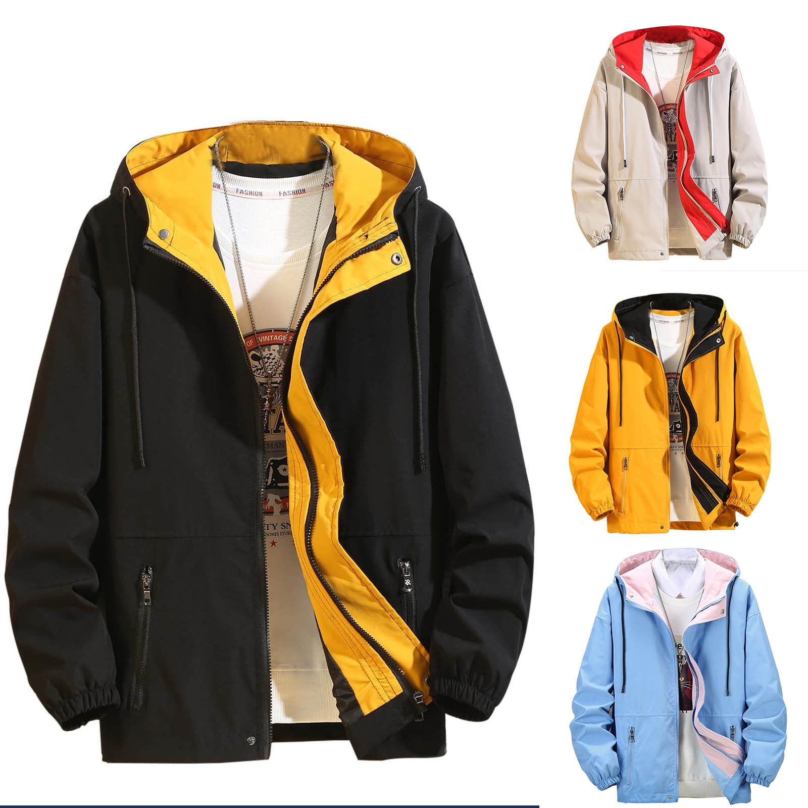 CHGBMOK Clearance Shirt Jackets Trench Coats Man Color Match Drawstring ...
