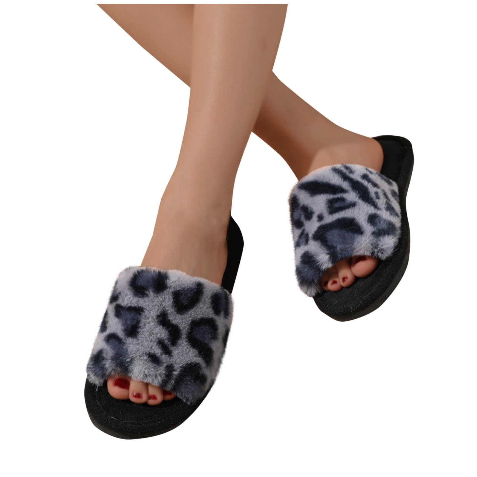 CHGBMOK Clearance Womens Cotton Slippers Leopard Print Plush Slipper ...