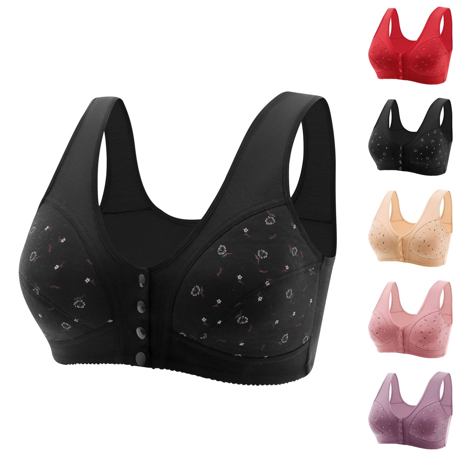 CHGBMOK Daisy Bras for Older Women,Convenient Snap Front Close Button ...
