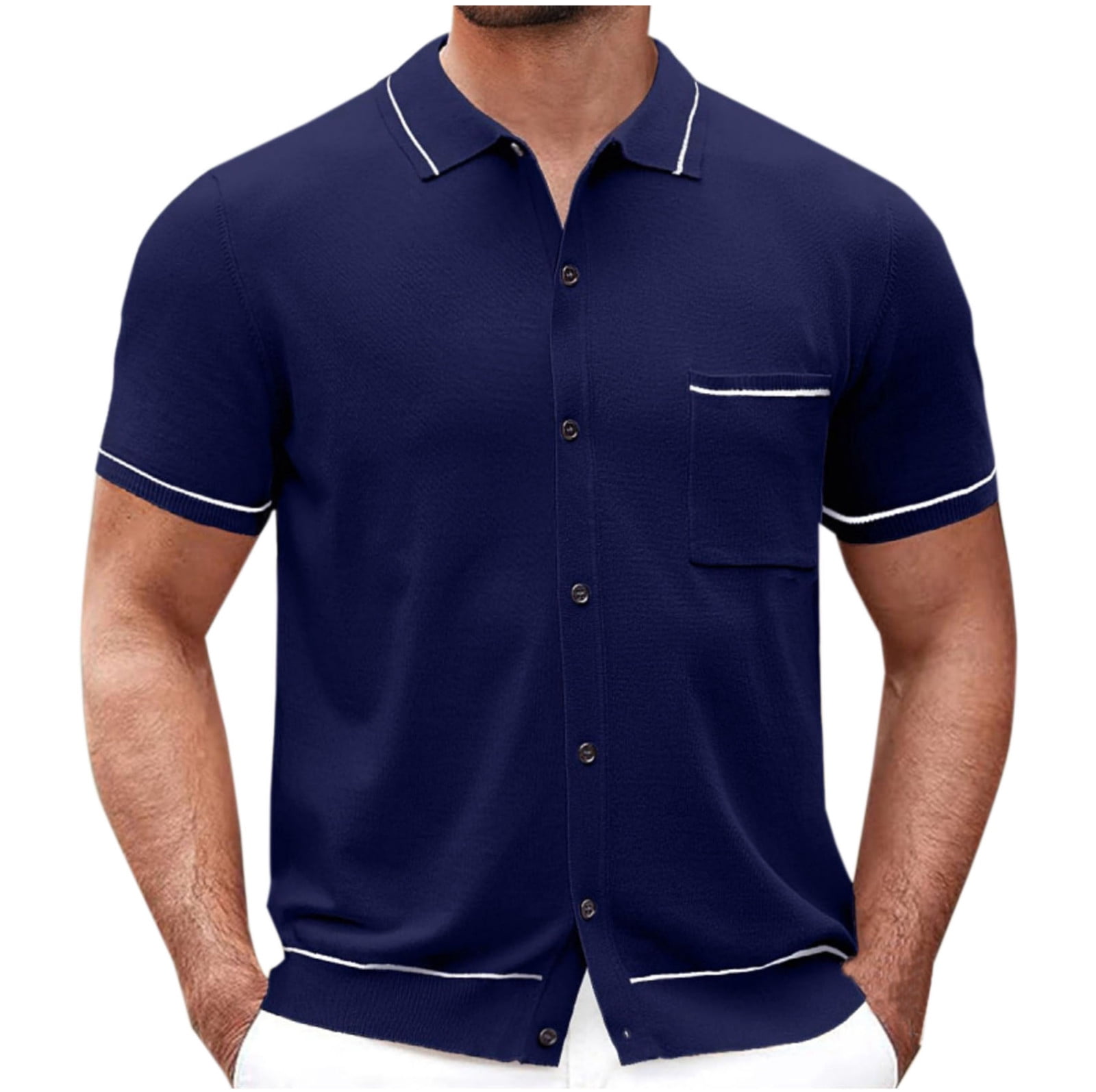 Chgbmok Dress Shirts For Men Fallow Short Sleeve Button Knitting Shirt