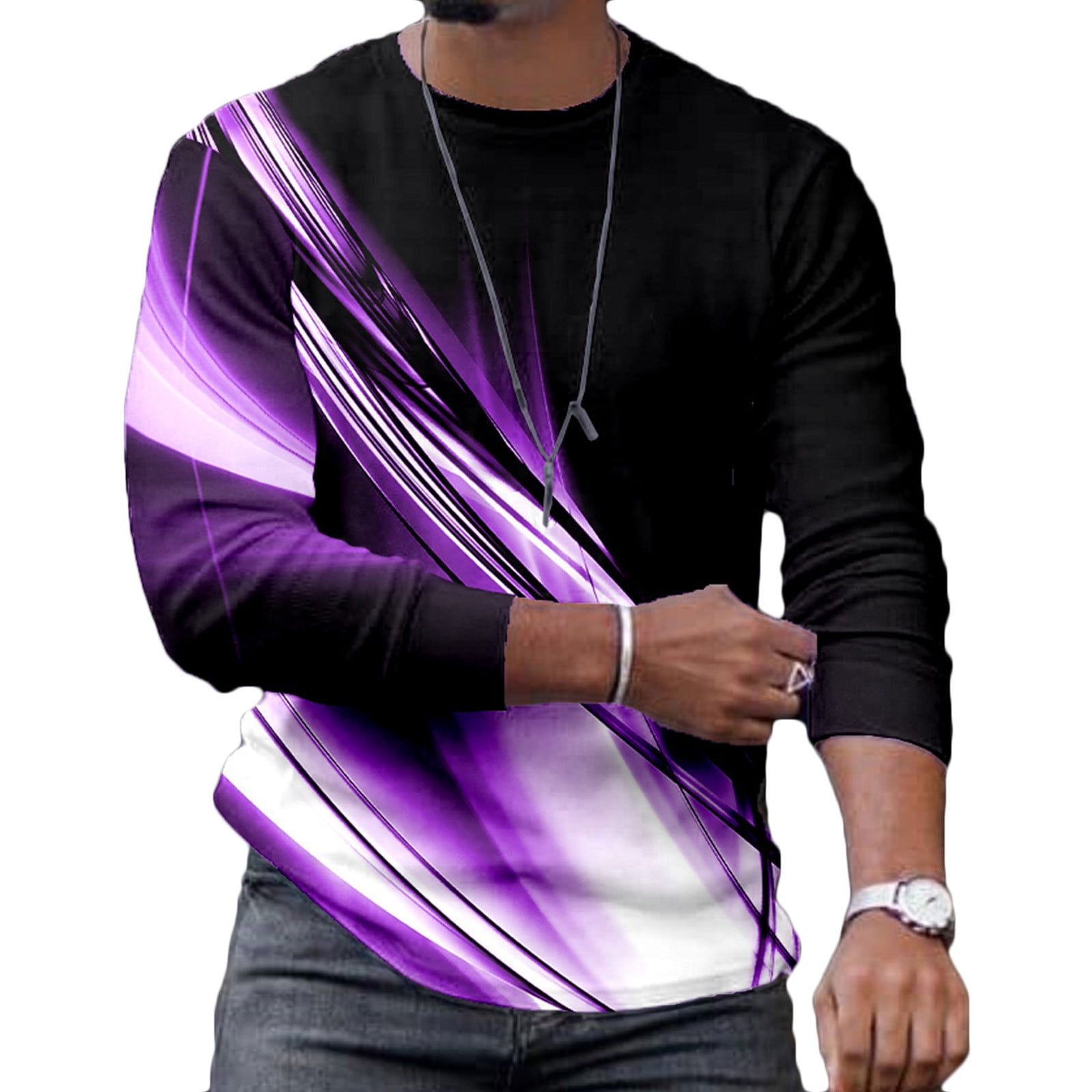 CHGBMOK Men's Long Sleeve T-Shirt, 3D Geometric Print, Sizes S to 5XL ...