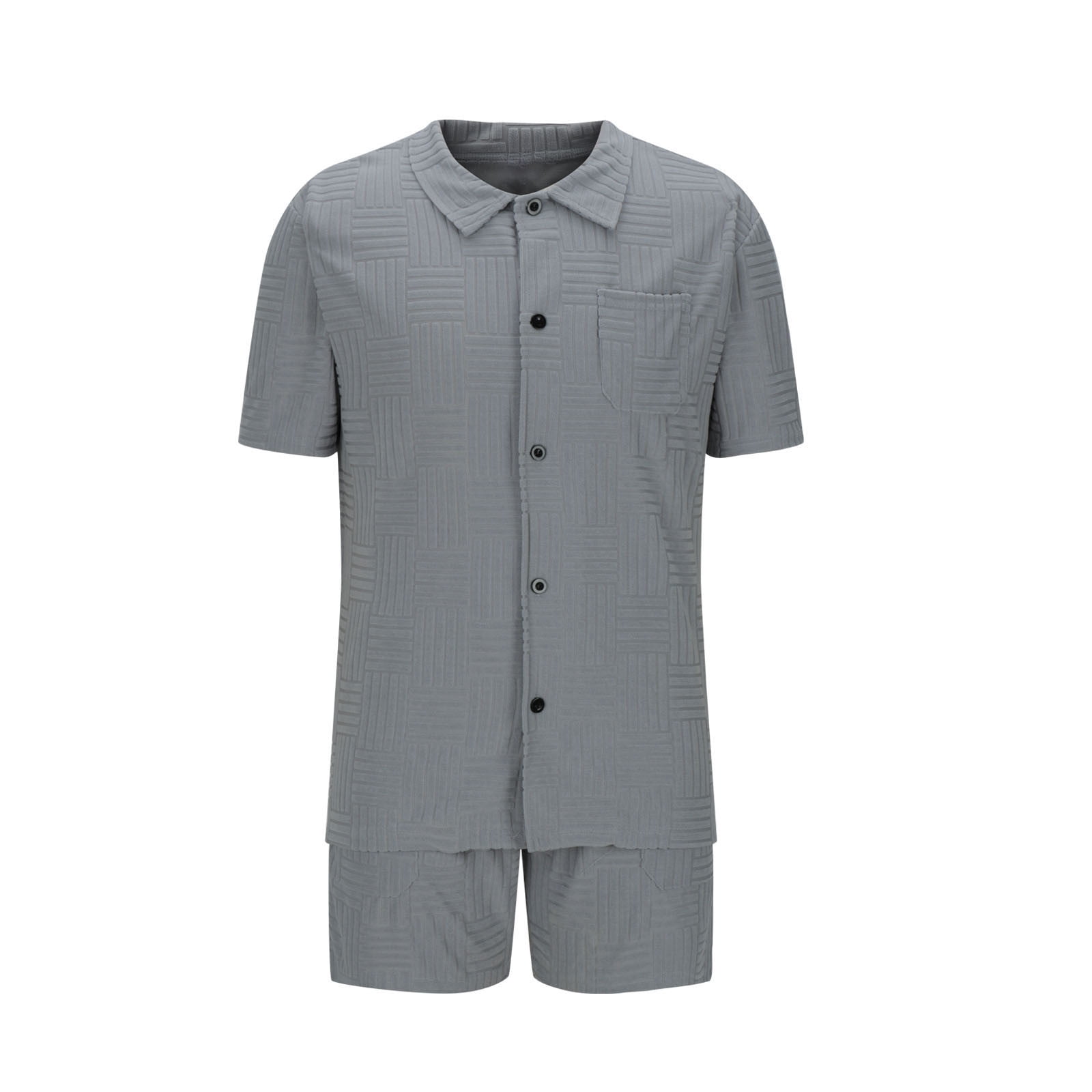 CHGBMOK Men's Short Sets Outfits Casual Fashion Button Solid Color Tops ...