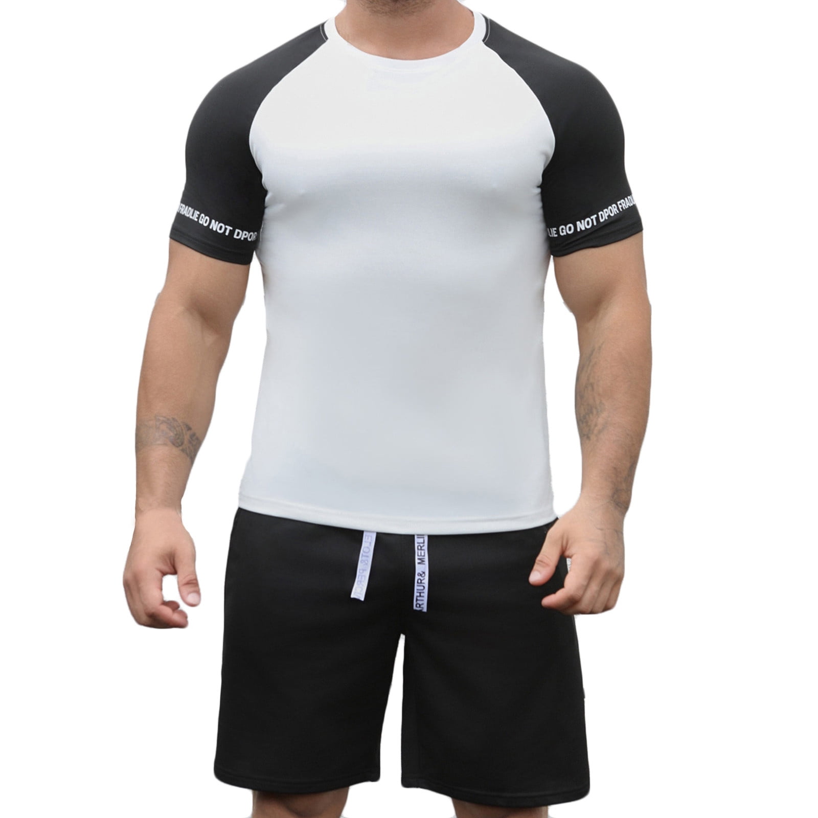 CHGBMOK Mens Sweat Suits Set Elastic Fabric Round Neck Collar Solid ...