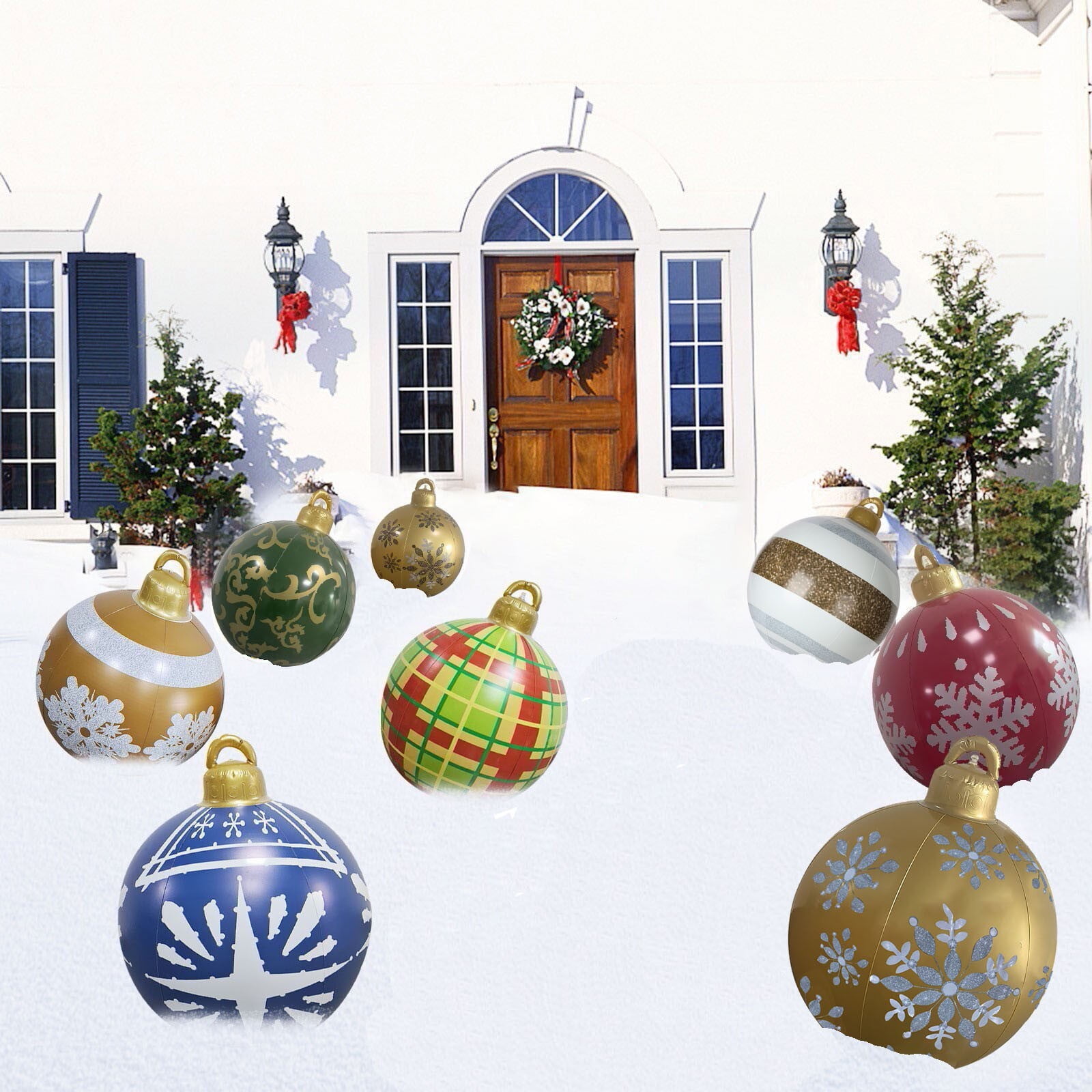 Qwtwty Outdoor Christmas Inflatable Ball Ornaments 23.6 Inch PVC Giant ...