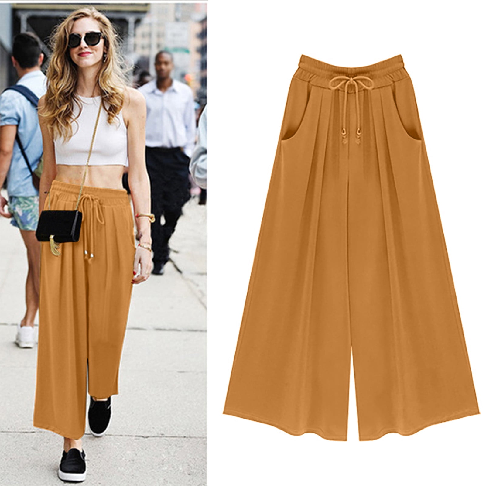 CHGBMOK Plus Size Capris for Women Casual Split High Waist Crop Pants ...