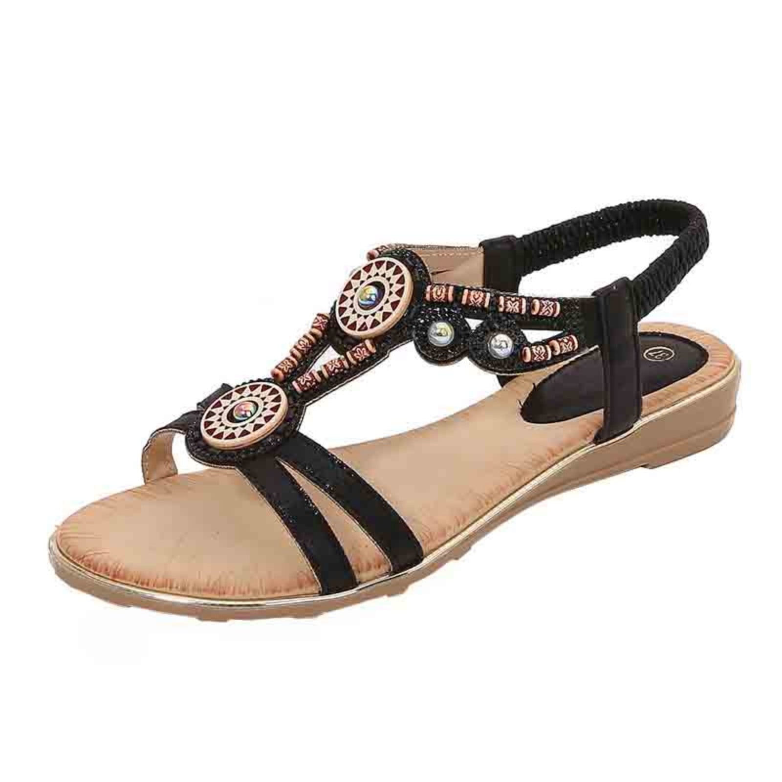 CHGBMOK Sandals Women Embellished T - Strap Sandals with Ornate ...