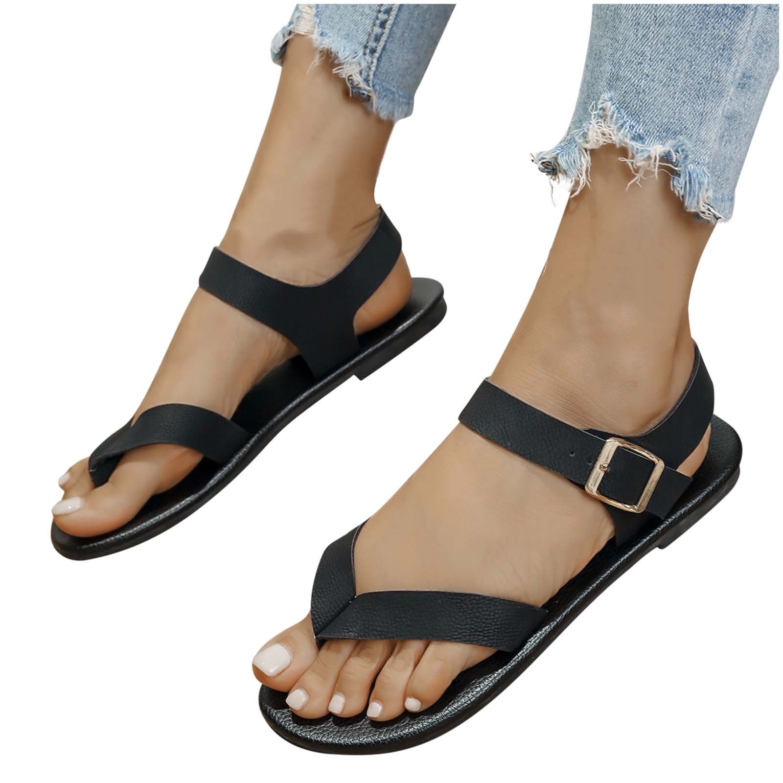 CHGBMOK Sandals Women Strap - Style Flat Sandals with Buckle Closure ...