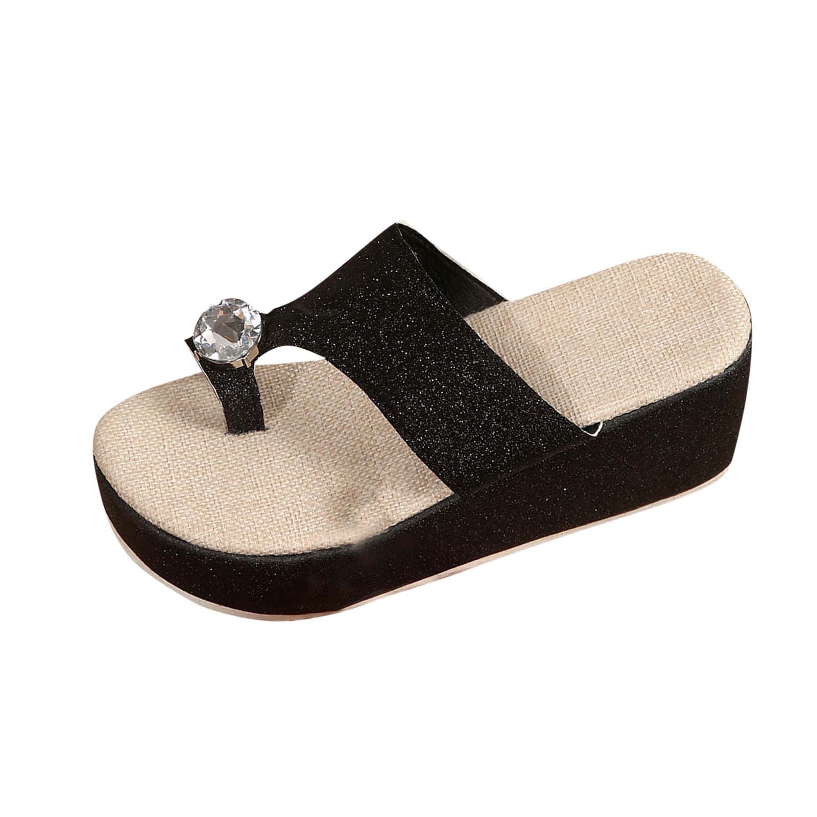 CHGBMOK Sandals for Women 2025 Rhinestone Thick-Soled Toe Spring and ...