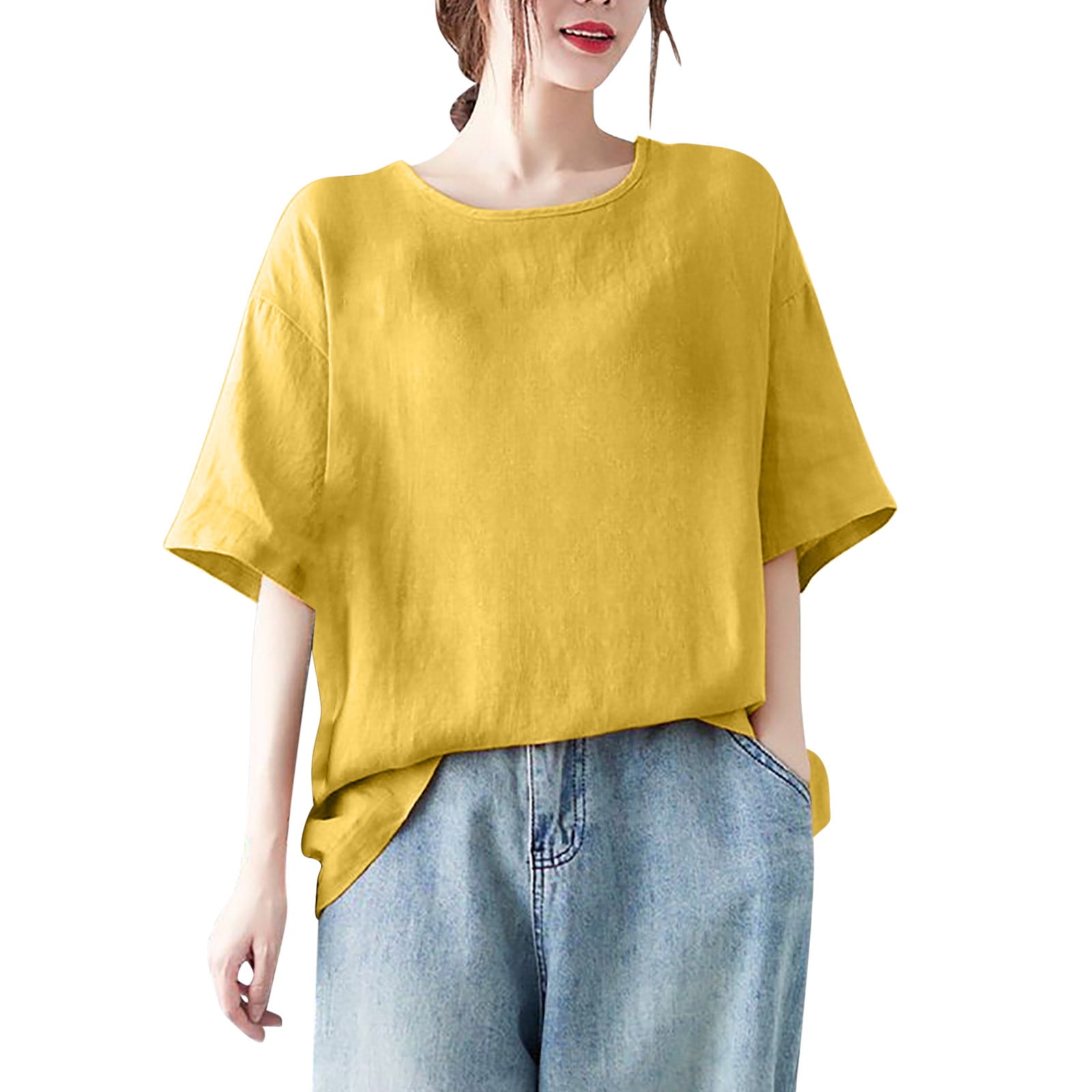 CHGBMOK Short Sleeve Shirts for Women Basic Crew Neck Short Sleeve T ...