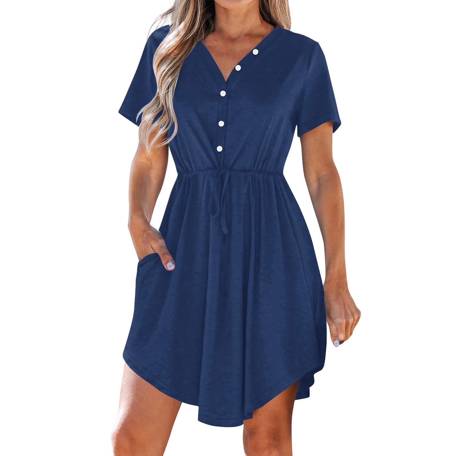 CHGBMOK Summer Dresses for Women 2025 Summer Dress Casual V Neck Short ...