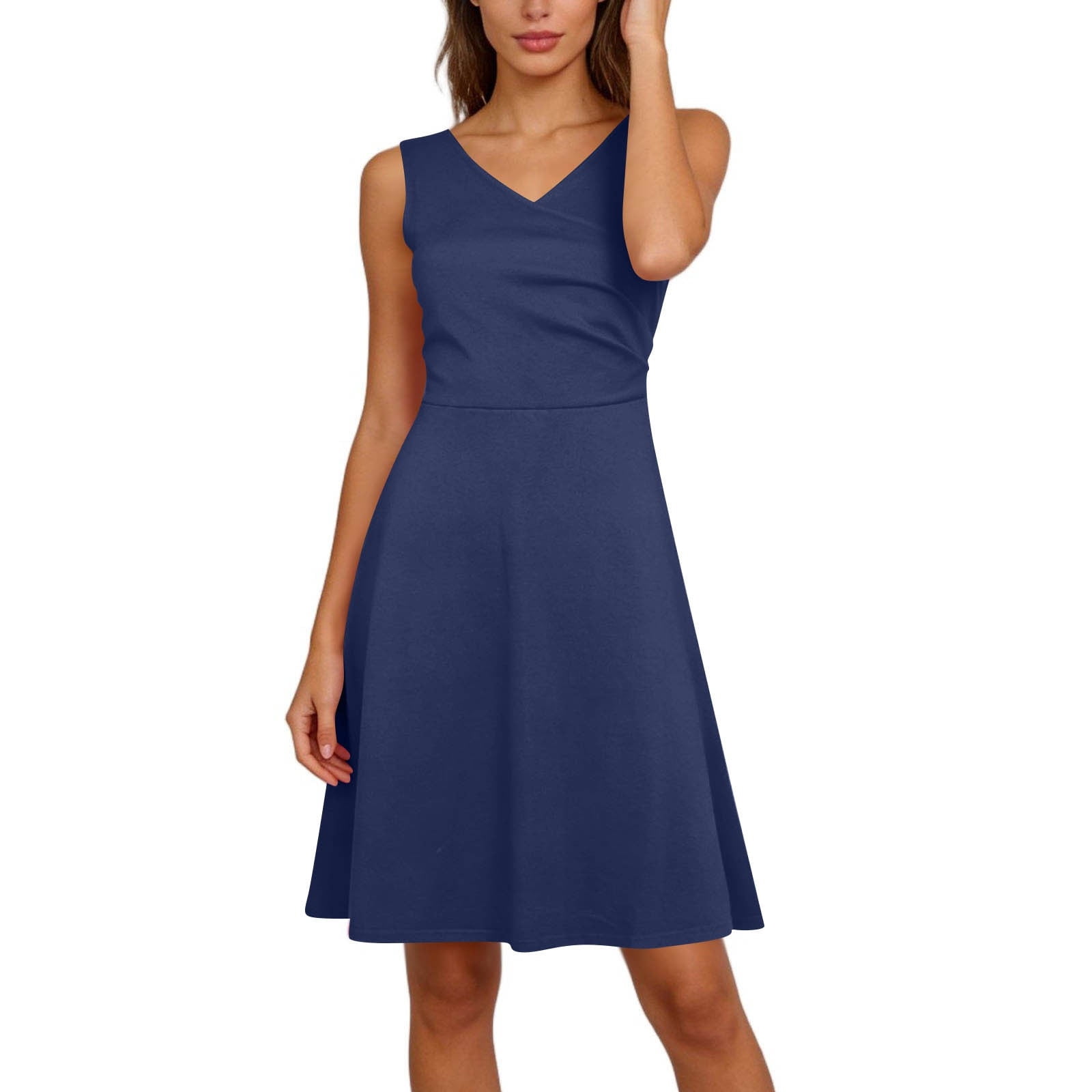 CHGBMOK Summer Dresses for Women Solid Slim A Line Dress V Neck ...
