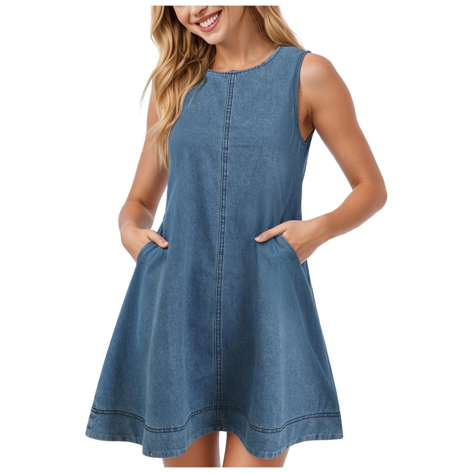 CHGBMOK Sundresses for Women 2025 Solid Color Casual Sleeveless Linen ...