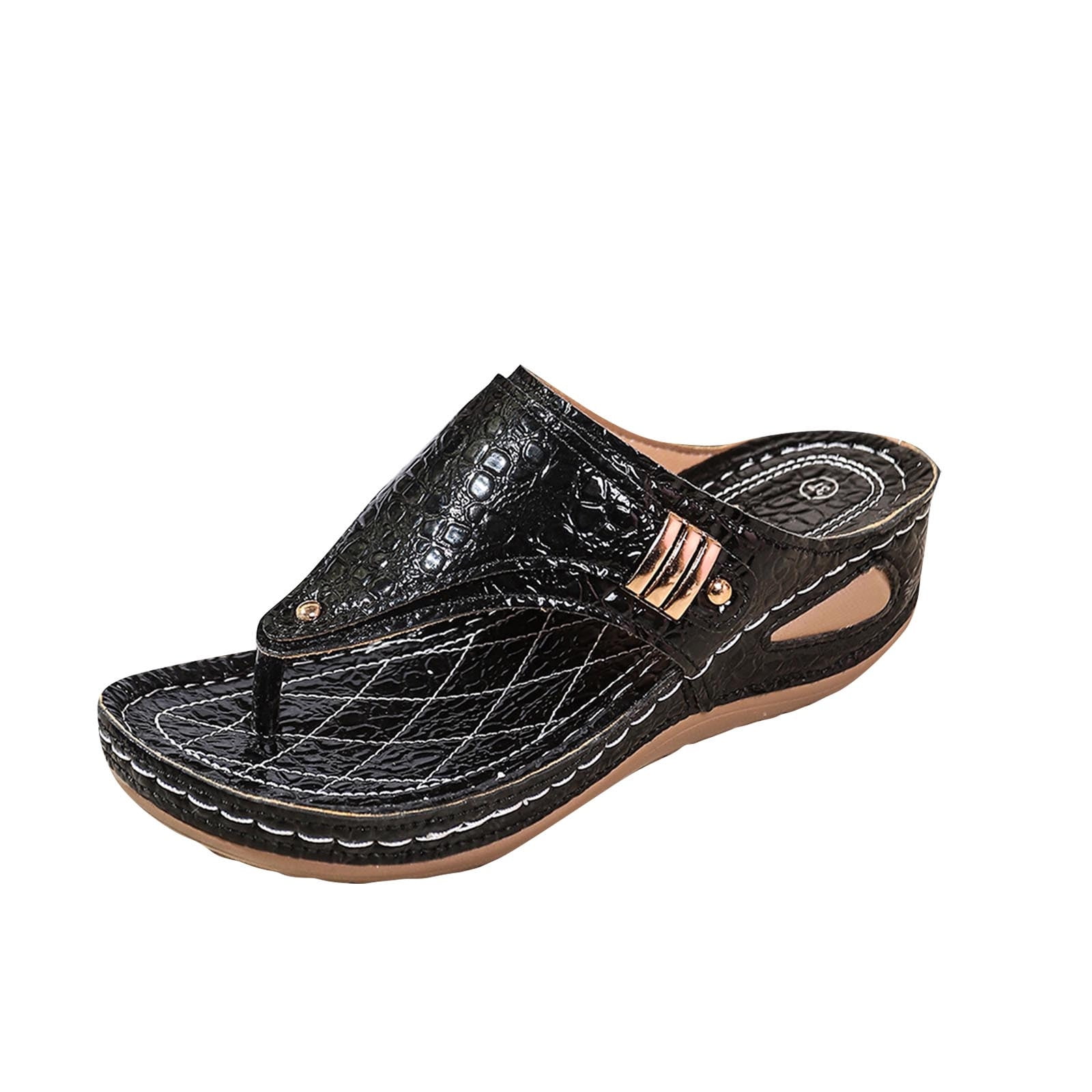 CHGBMOK Wedge Sandals for Women Strappy Thong - Style Flat Sandals with ...