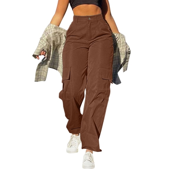 CHGBMOK Women Cargo Pants with Pockets Elastic High Waisted Wide Leg ...