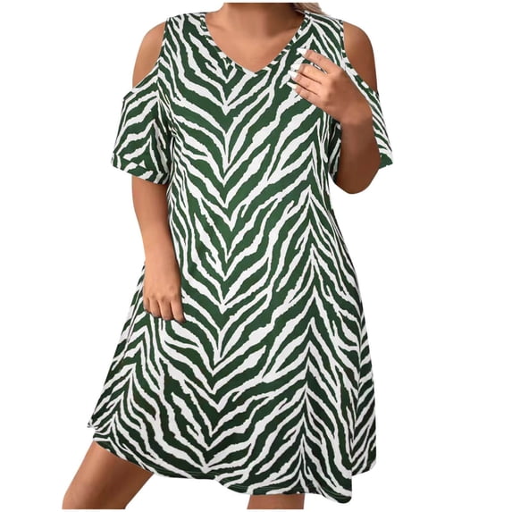 CHGBMOK Women Dresses V Neck Short Sleeve Dresses Striped Cutout Cold ...