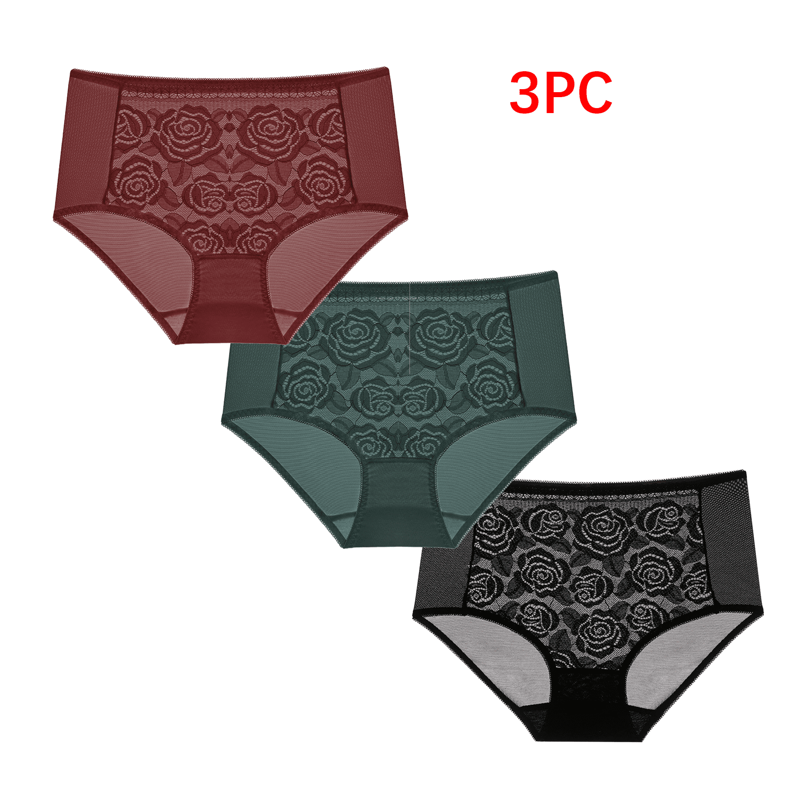 CHGBMOK Women High Waisted Lace Mesh Underwear Sexy Plus Size Briefs ...