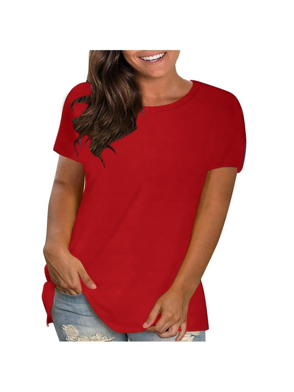 Oalirro Trendy Blue Blouses for Women, Plus-Size Fashion Round Neck ...