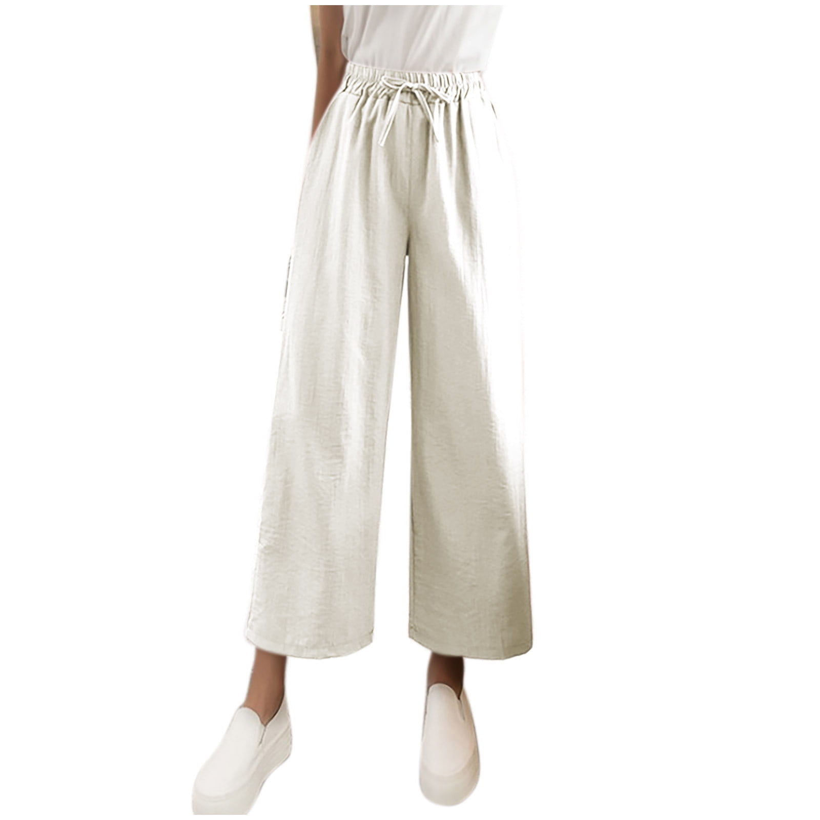 CHGBMOK Women Wide Leg Dress Pants Drawstring High Waisted Casual Long ...