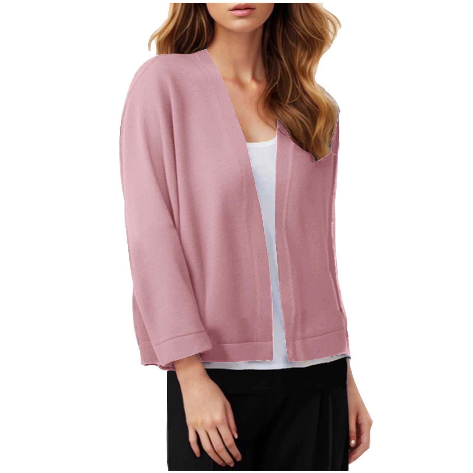 CHGBMOK Women's 3/4 Sleeve Open Front Cropped Cardigan Sweater ...