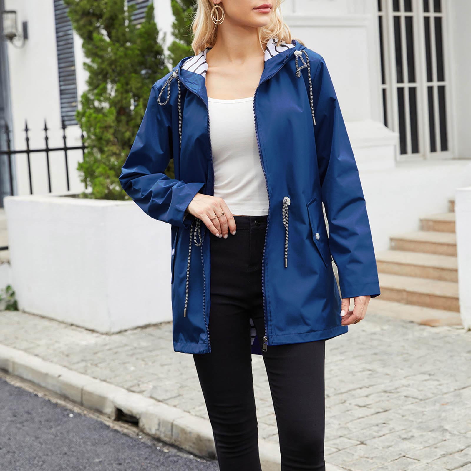 CHGBMOK Women's Rain Jacket Lightweight Waterproof Rain Coat with ...