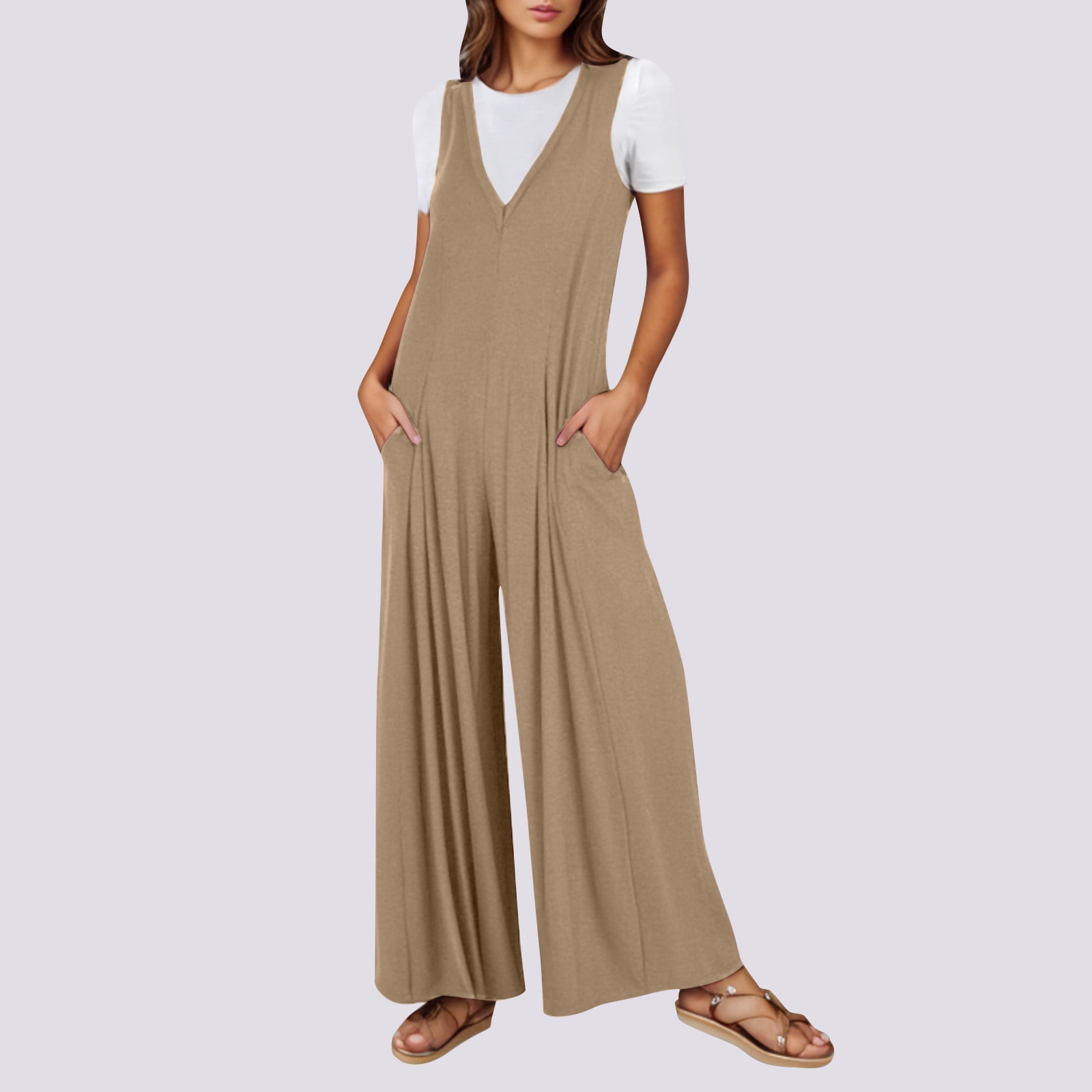 CHGBMOK Women's Solid Color Casual Summer Sports Sleeveless Two Pocket ...