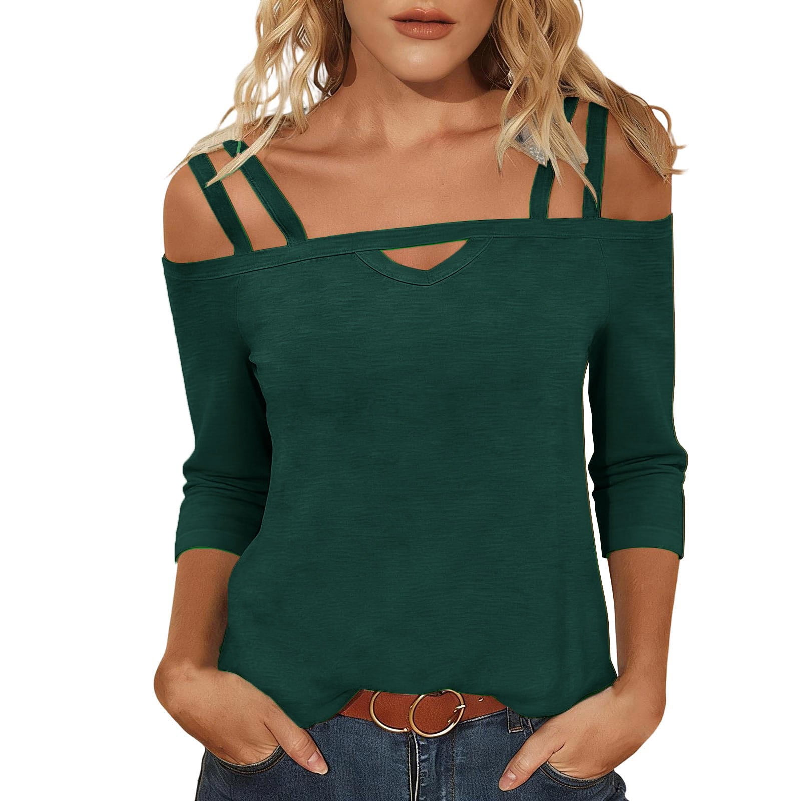 CHGBMOK Womens Cold Shoulder Tops Short Sleeve Cute Summer Spring Beach ...
