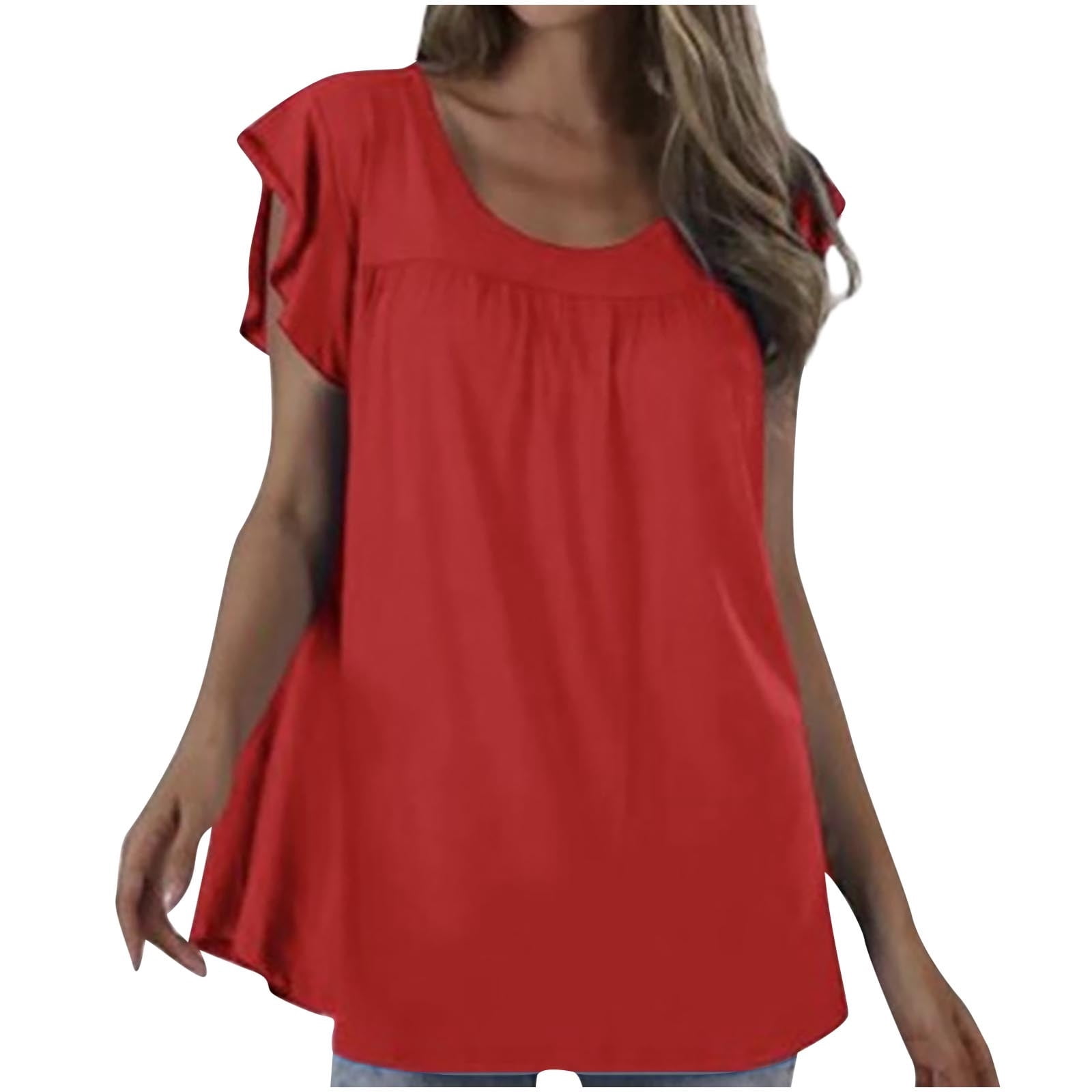 CHGBMOK Womens Cute Sleeveless Tank Tops Ruffle Strap O Neck Blouse ...
