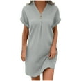 CHGBMOK Womens Dress Button V Neck Short Sleeve Midi Dress Solid Loose ...