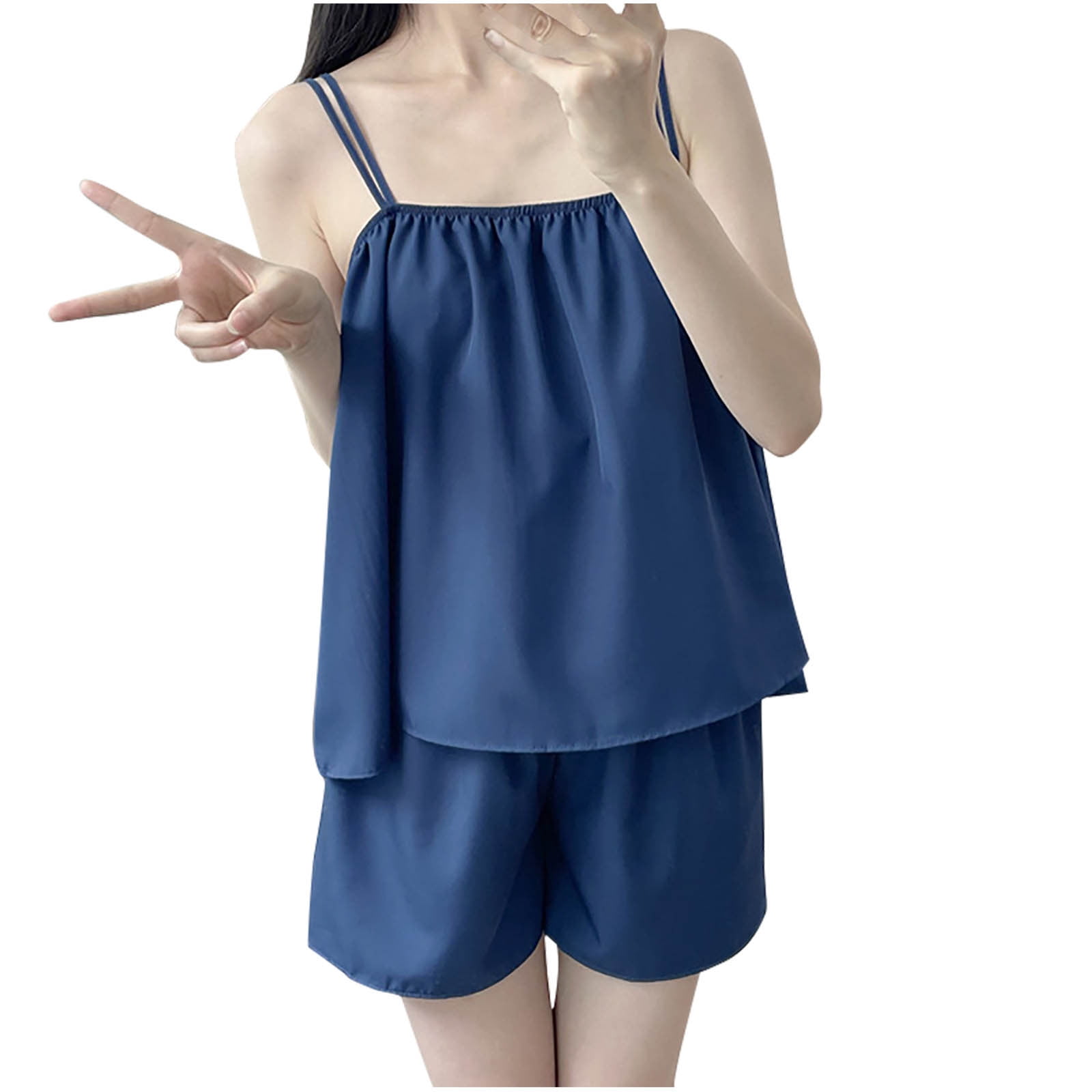 CHGBMOK Womens Pajamas Fashion Solid Color Sleeveless Camisole Elastic ...