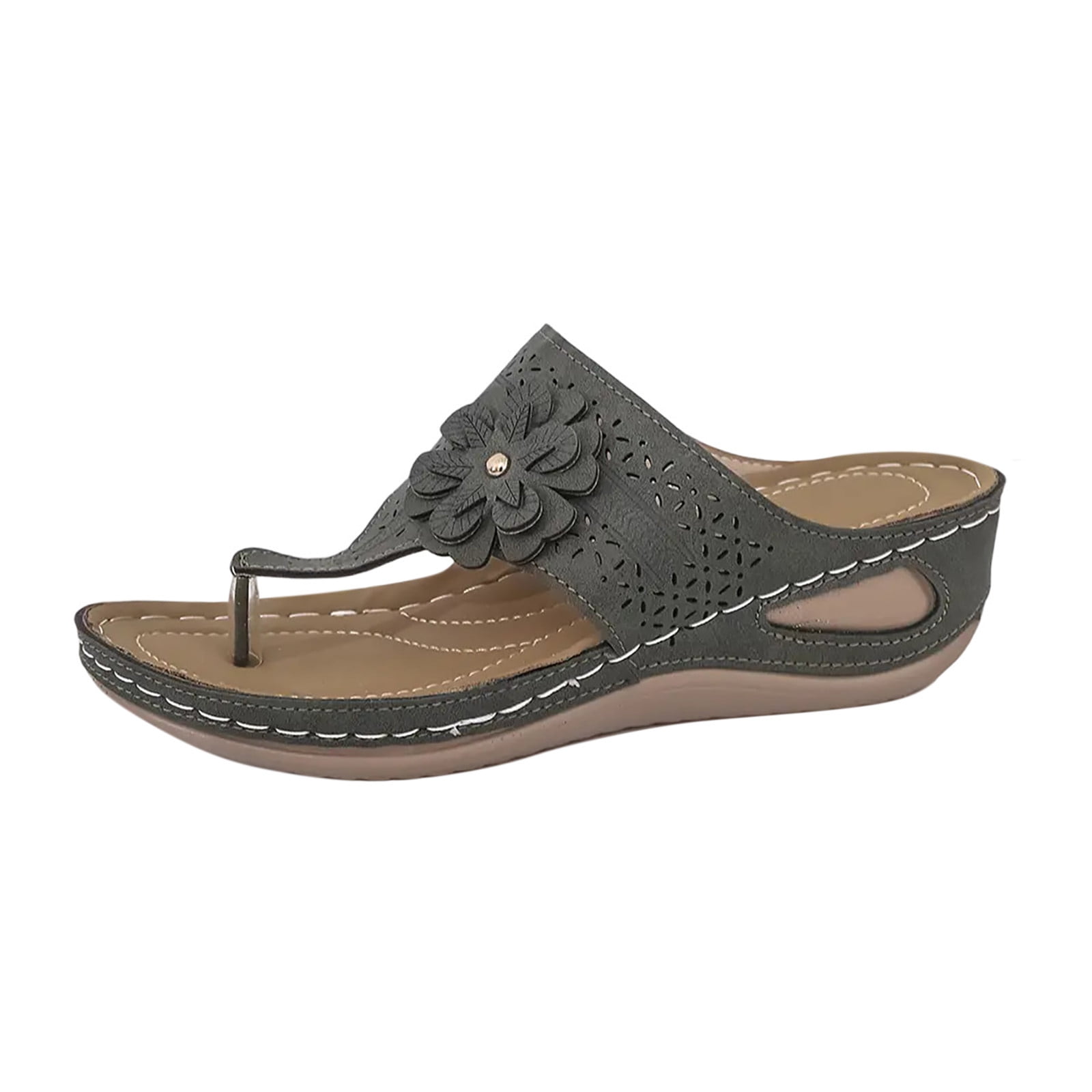 CHGBMOK Womens Sandals Round Head Comfy Slippers Beach Slipsole Shoes ...