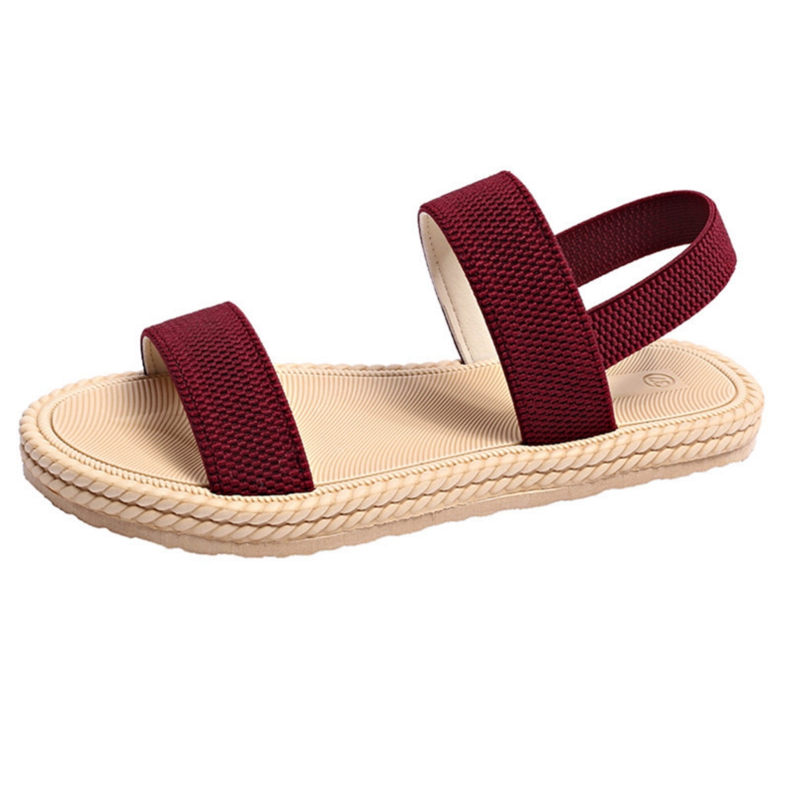 CHGBMOK Womens Sandals Two - Strap Flat Sandals with Textured Straps ...