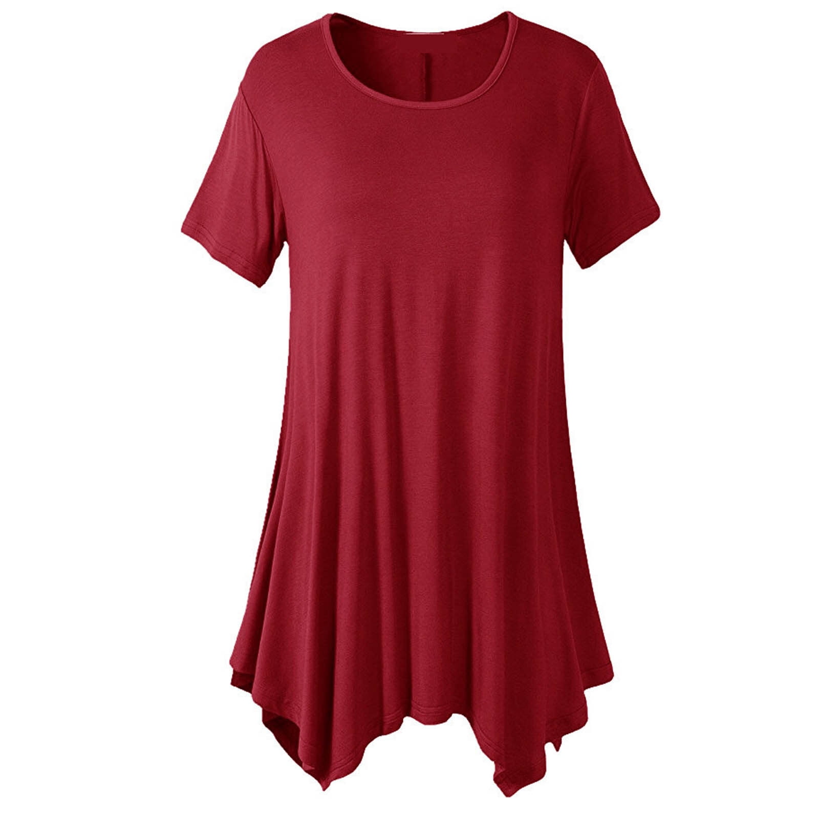 CHGBMOK Womens Summer Pleated Tunic Tops Casual Short Sleeve Shirts ...