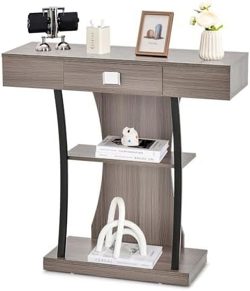 CHGBNK Console Table with Drawer & Shelves 3-Tier Narrow Sofa Table ...
