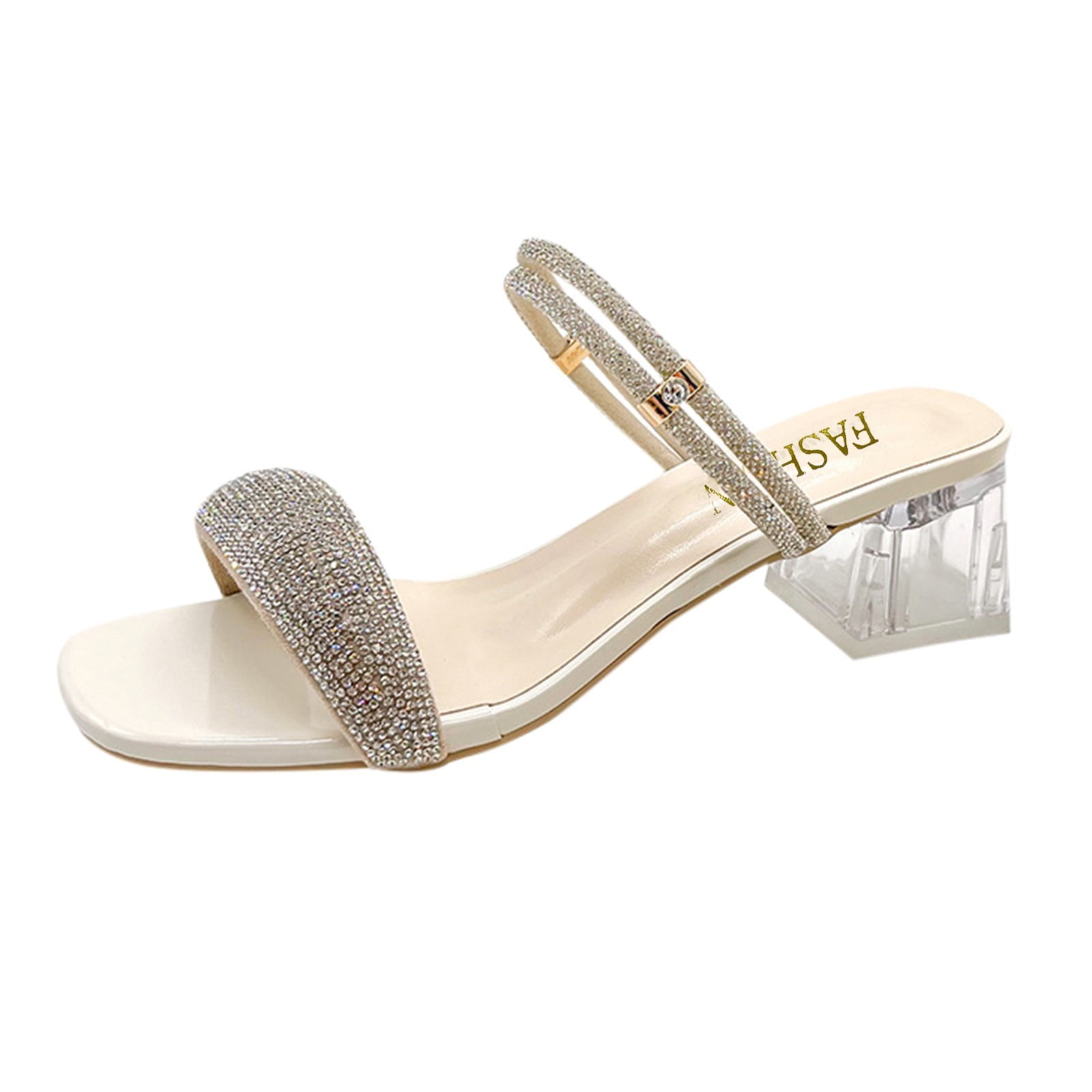 CHHSJBYFXJ Women's Flats Shoes Slippers Rhinestone Flip Flop Block Heel ...