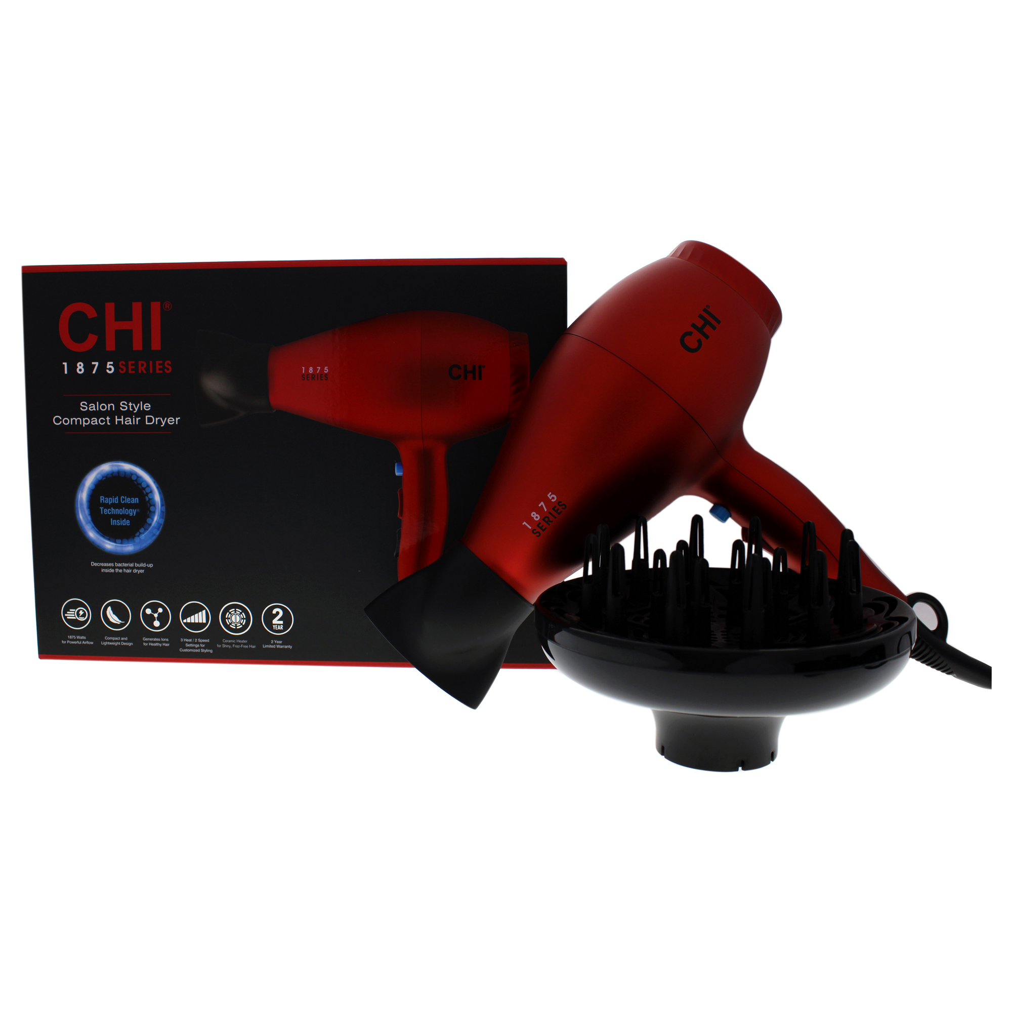 CHI Air 1875 Series Ceramic Hair Dryers, Red with Concentrator and ...