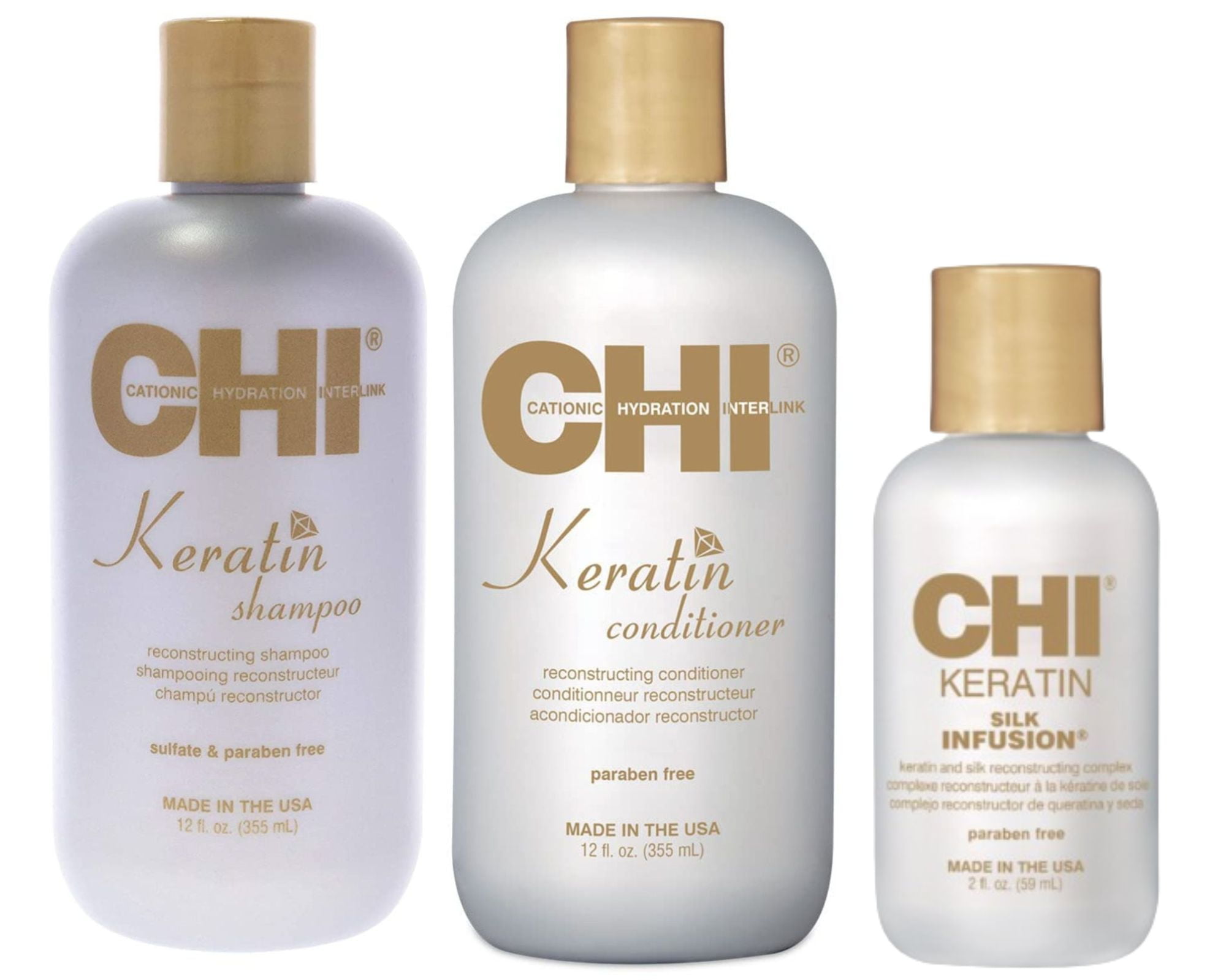 CHI Keratin Hair Set - Shampoo and Conditioner (12 oz each) with Silk ...