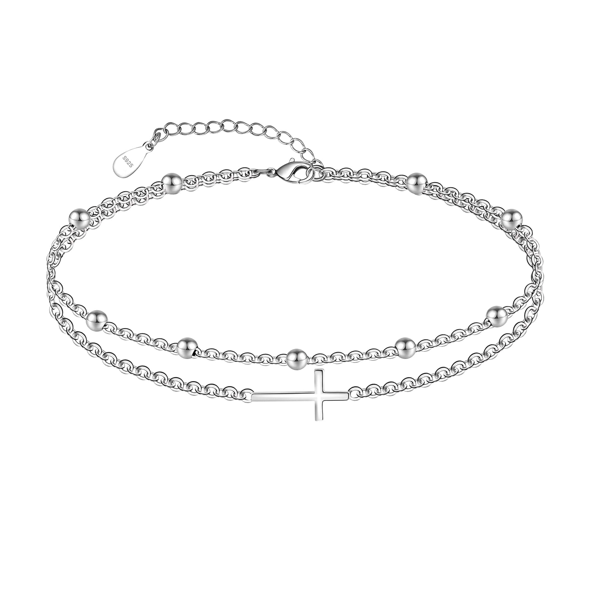 Chic & Artsy Cross Anklet 925 Sterling Silver Sideways Cross Anklet Bracelet Christian Cross ...