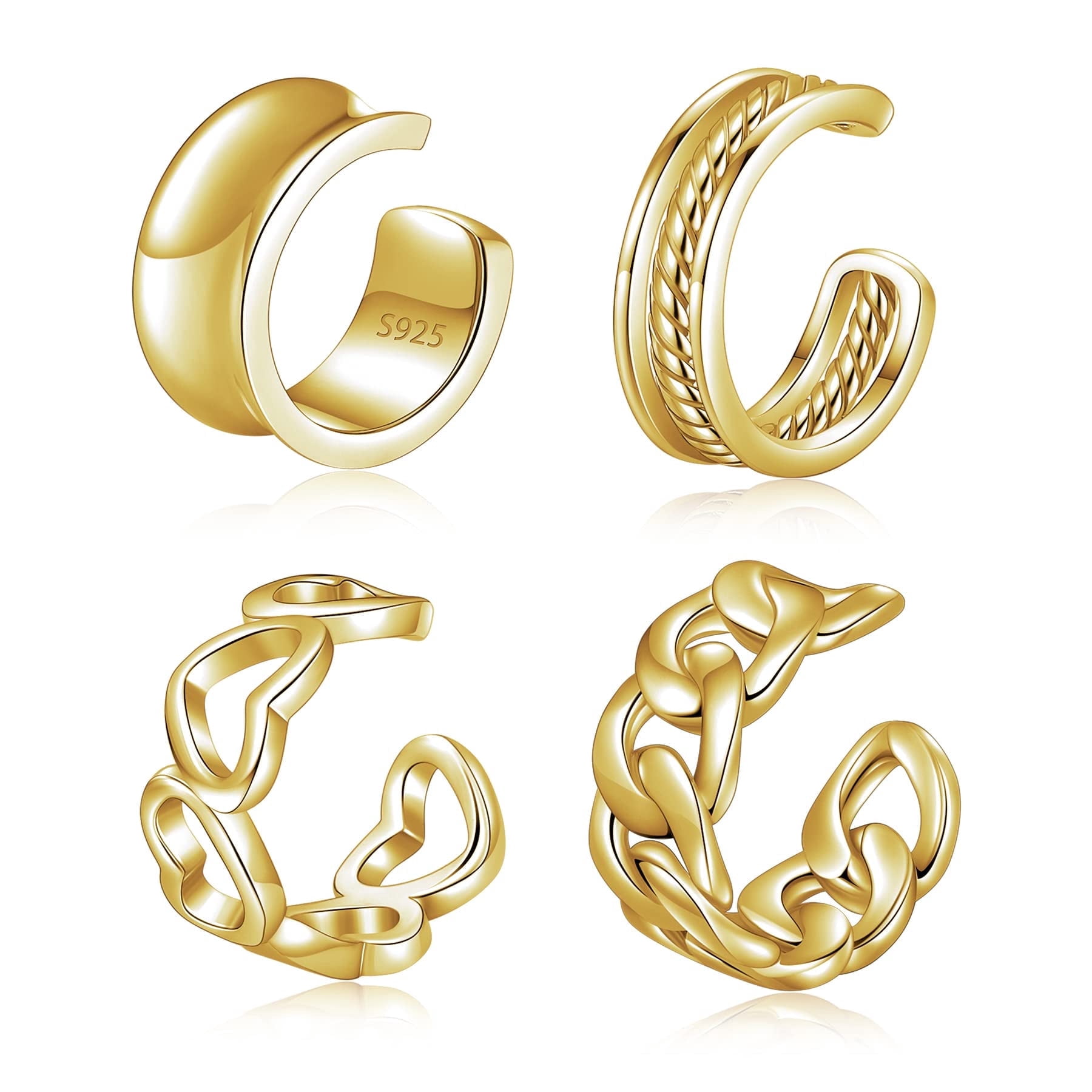 Chic & Artsy 18k Gold Plated 925 Sterling Silver Fake Ear Cuffs, Non ...