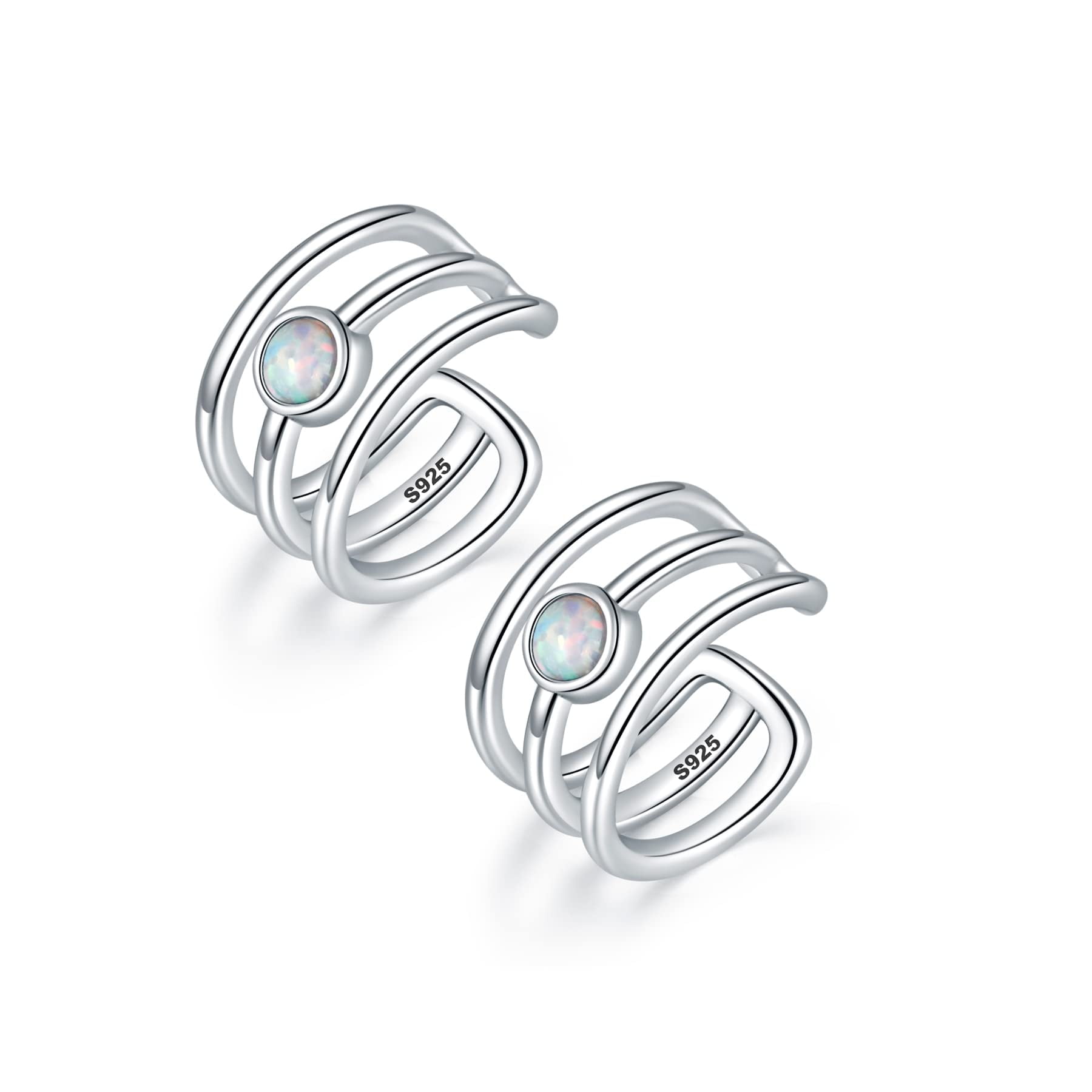 Chic & Artsy Opal Ear Cuffs 925 Sterling Silver Synthetic Opal Ear ...