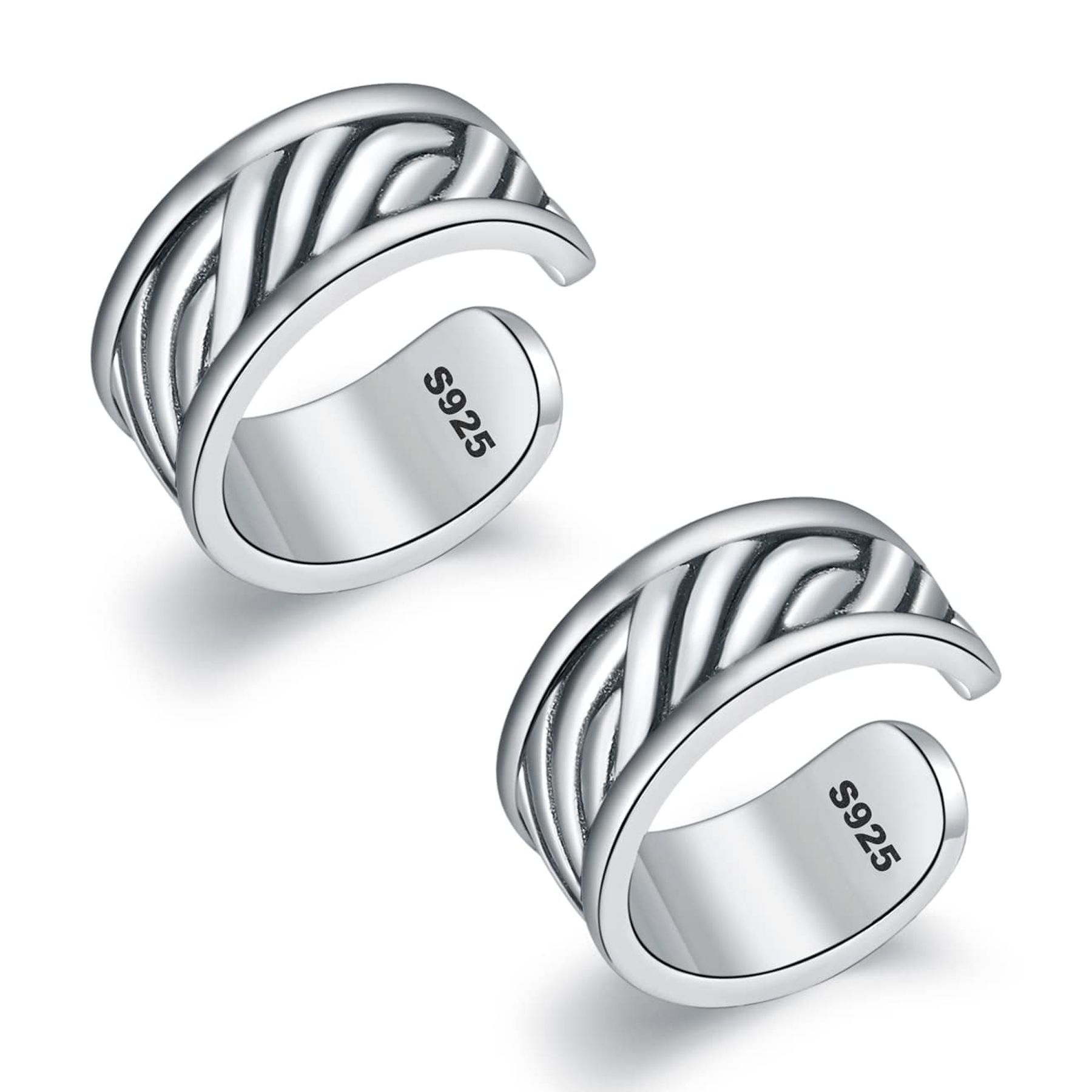 Chic & Artsy Thick Ear Cuffs 925 Sterling Silver Oxidized Ear Cuffs Set ...