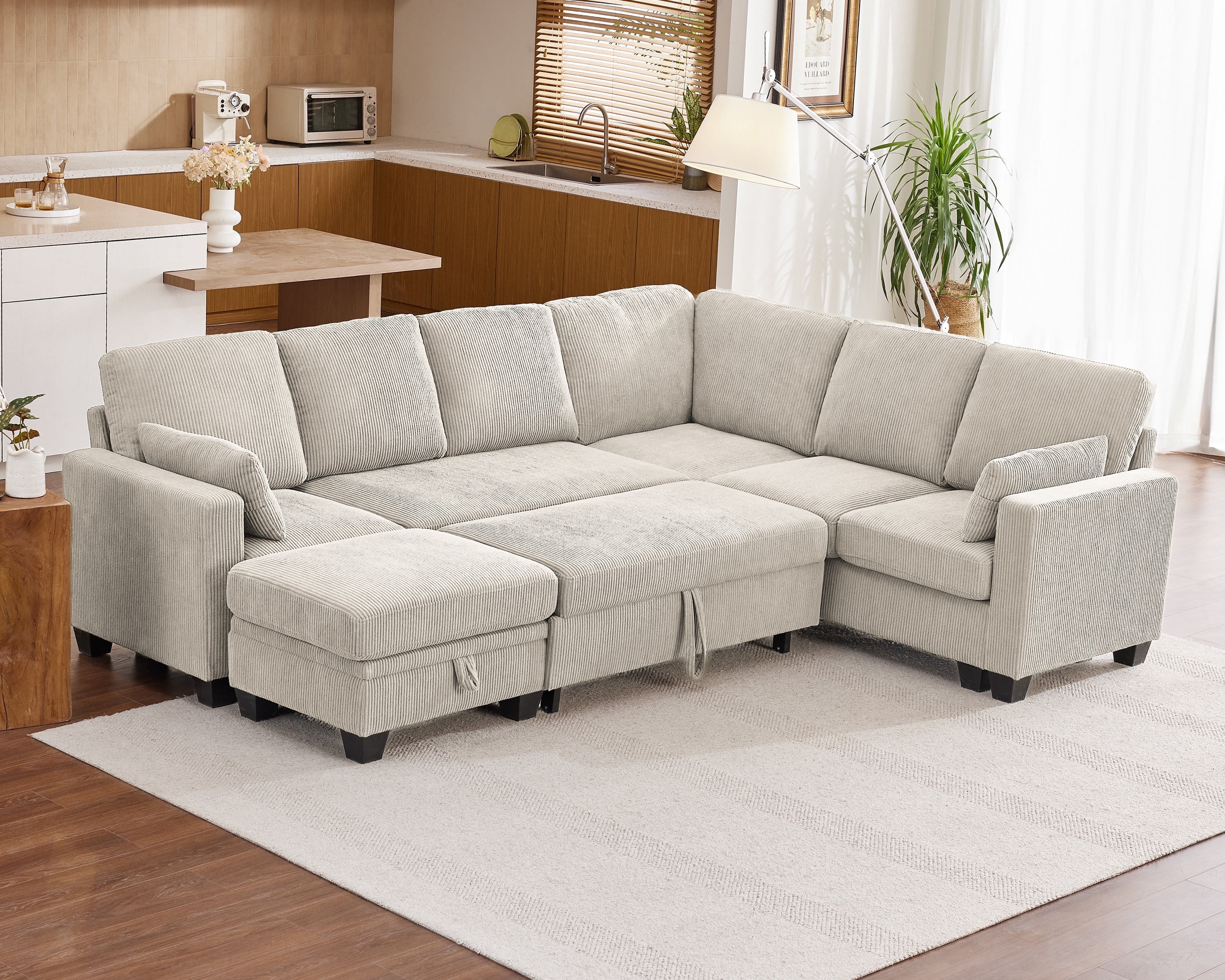 CHIC HOUSE 9 Seater Modular Sectional Sofa with Pull Out Bed, Corduroy ...