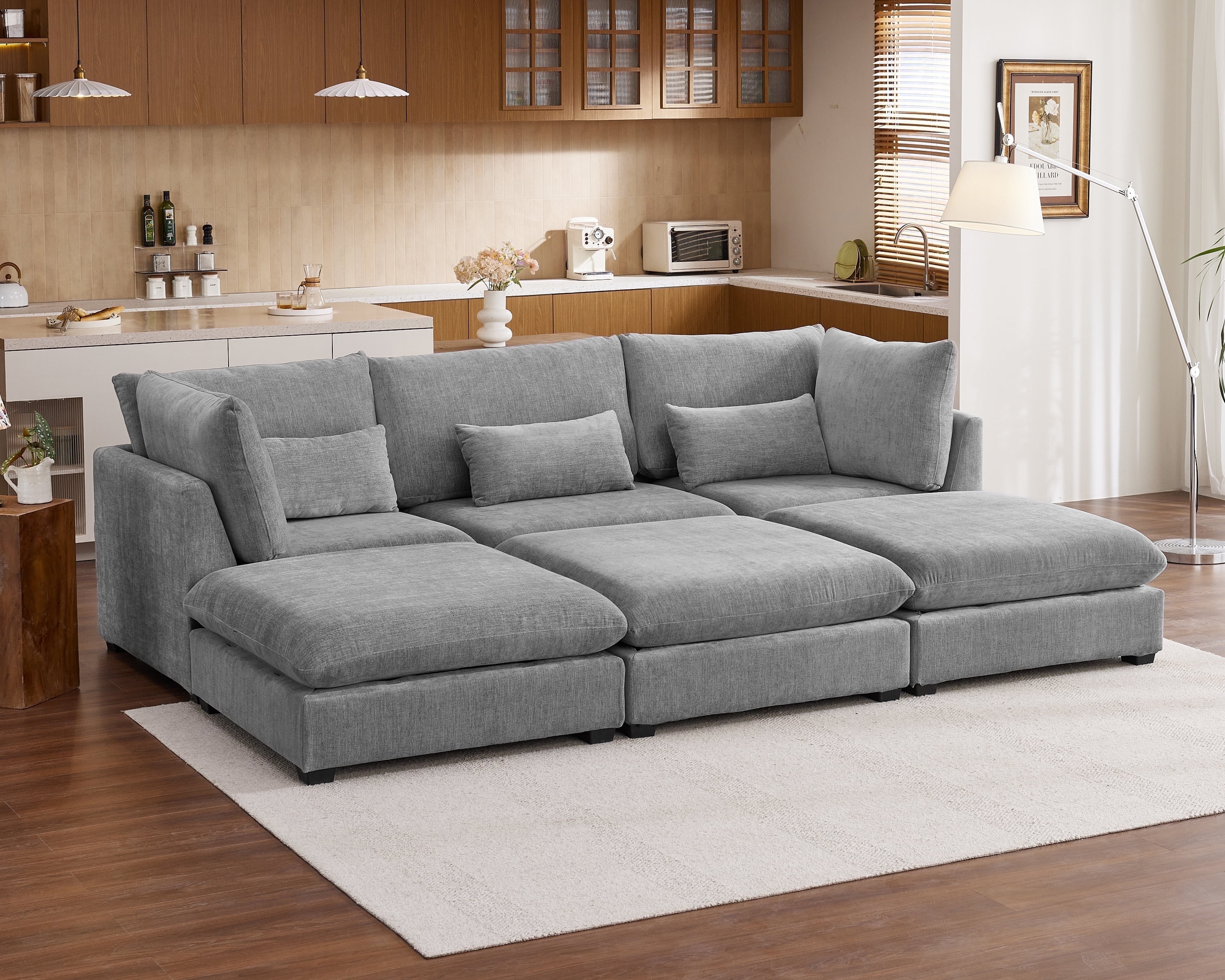 CHIC HOUSE Cloud Oversized Modular Sofa, 160" Corduroy Wide Seat ...