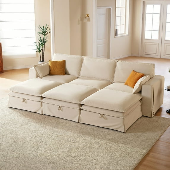 CHIC HOUSE 125.6" Modula Sleeper Sectional Sofa with Storage Ottoman ...