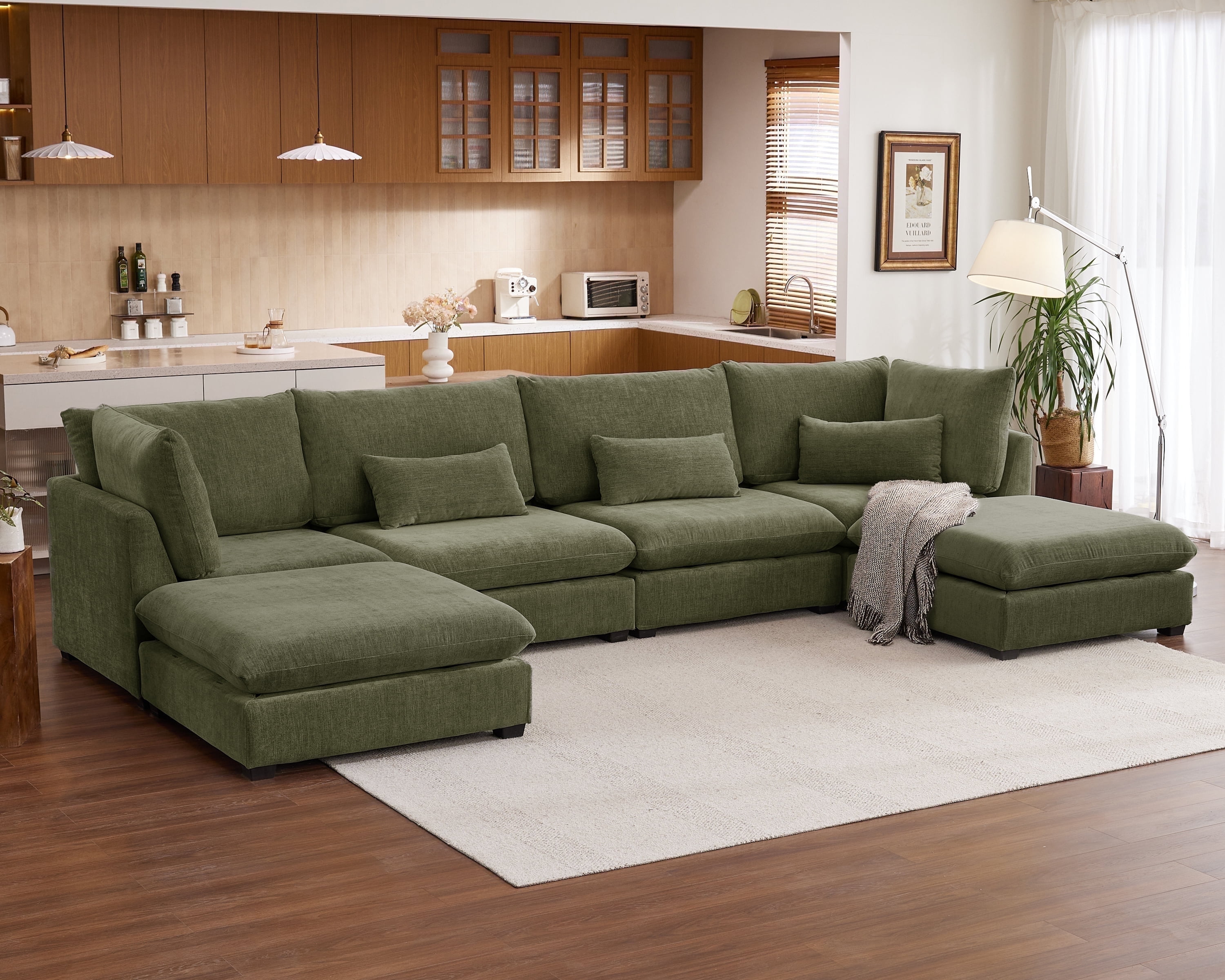 CHIC HOUSE 168" Oversized Modular Sofa, Extra Deep Cloud Chenille ...
