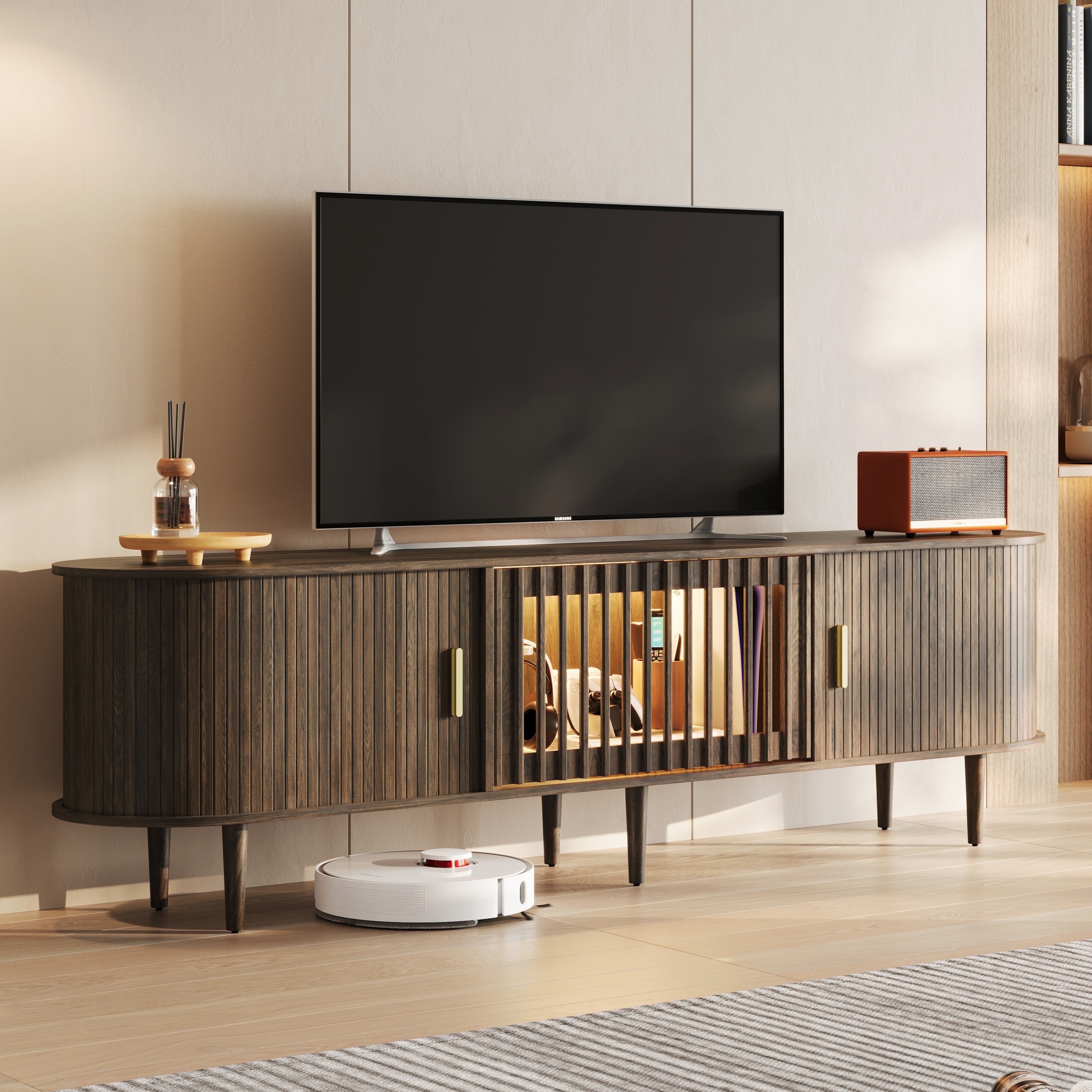 CHIC HOUSE 70" LED TV Stand for TVs up to 75", Mid-Century Modern ...